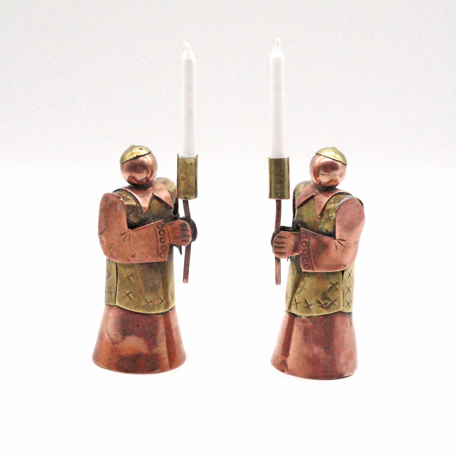 Copper & Brass Alter Boy Candle Holders, Mexican Folk Art C1960s - Etsy