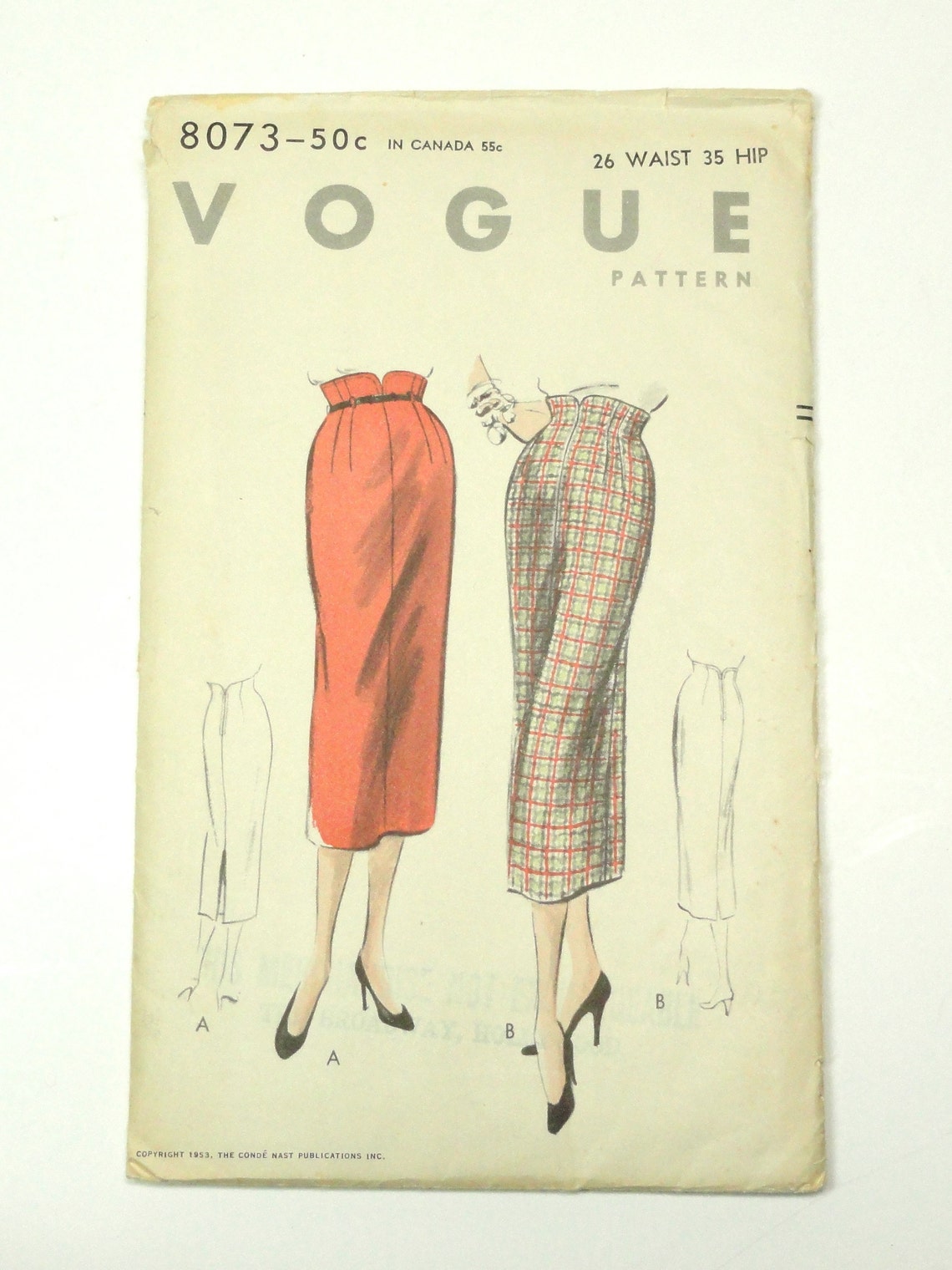 Vintage 1950s Vogue 8073 High-waisted Pencil Slim Skirt Waist 26" Hip ...
