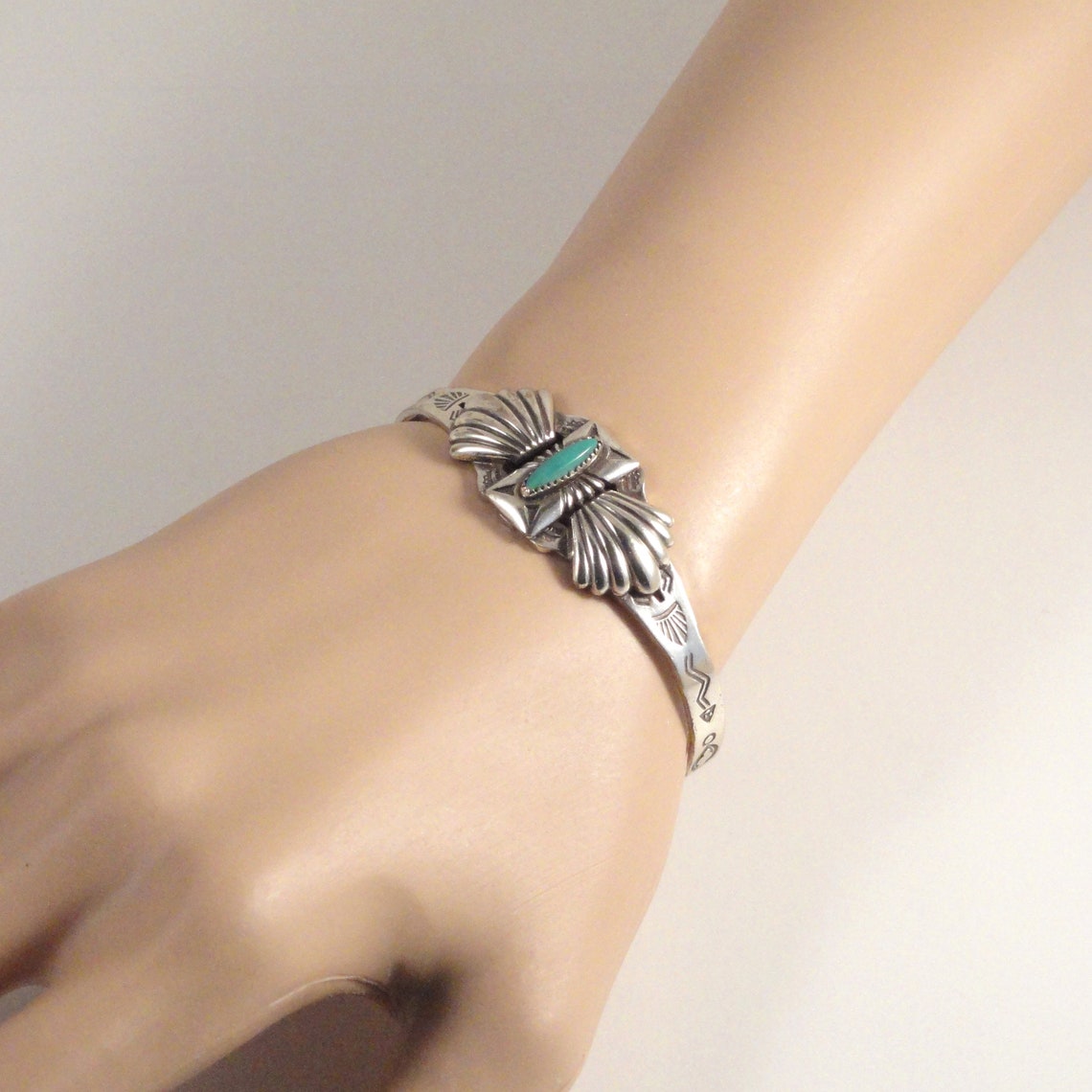 Vintage Navajo Sterling Silver & Needlepoint Turquoise Cuff | Etsy