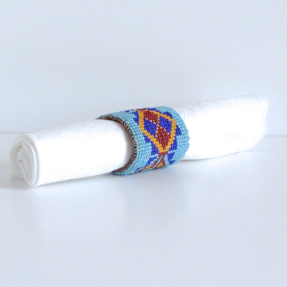 Vintage Huichol Mexican Beaded Leather Napkin Ring C1960's | Etsy