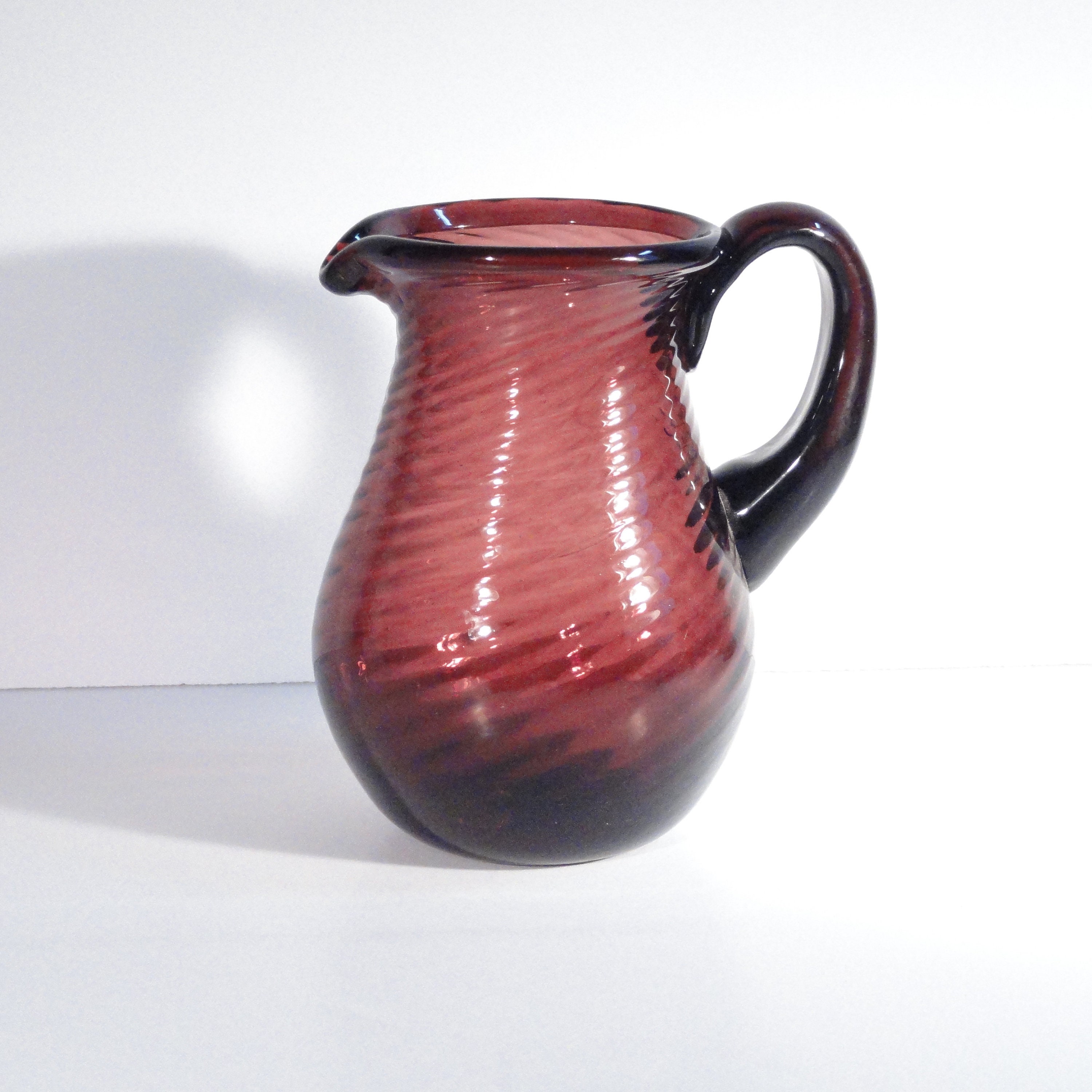 Vintage Pitcher Vase, Amethyst Swirling Hand Blown Avalos Glass C1950's ...