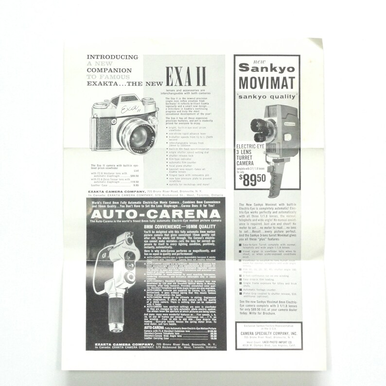 Exa II Advertisement, by Exakta Camera Company, NY C1950s - Etsy