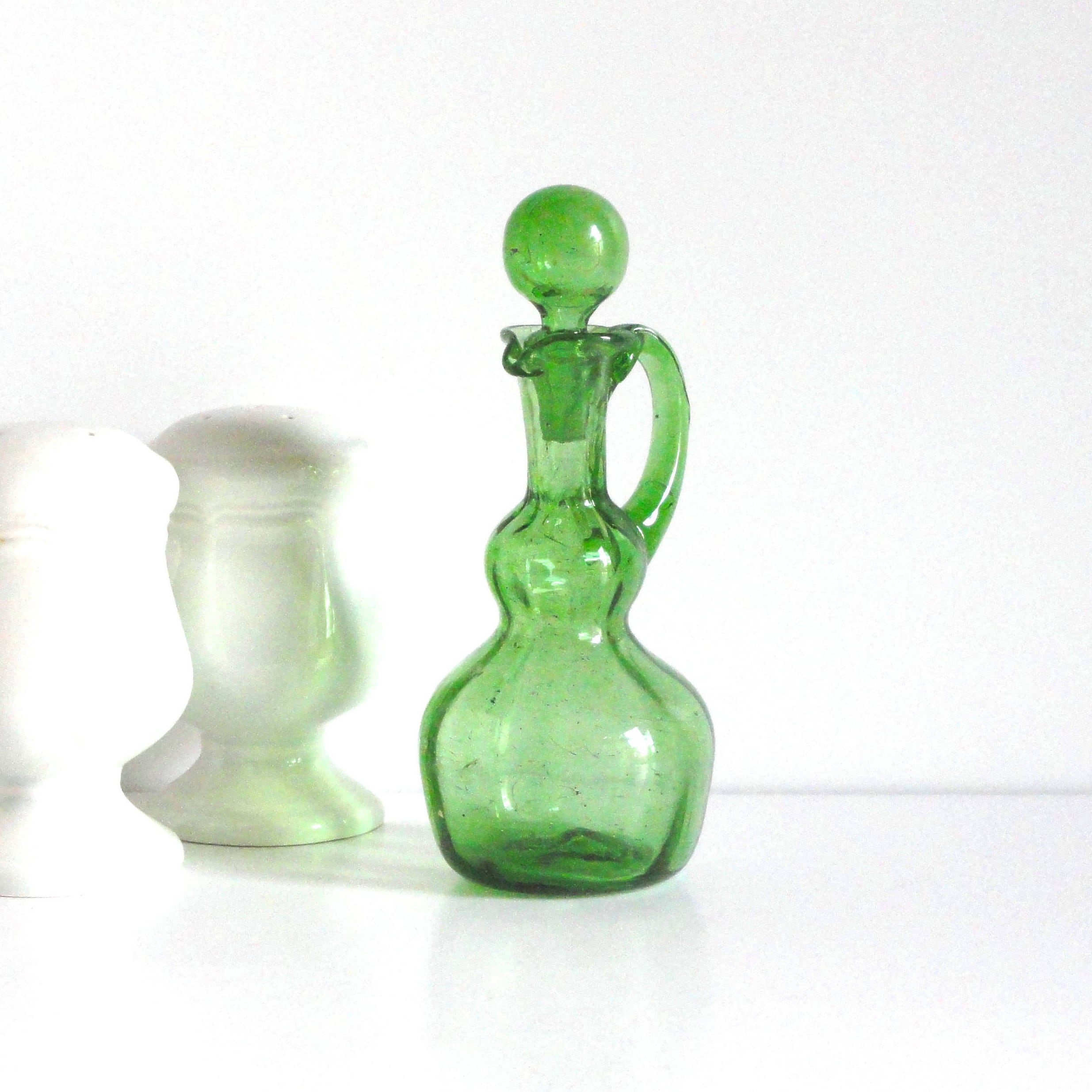 Vintage Kelly Green Vinaigrette Bottle With Stopper, Avalos Glass ...