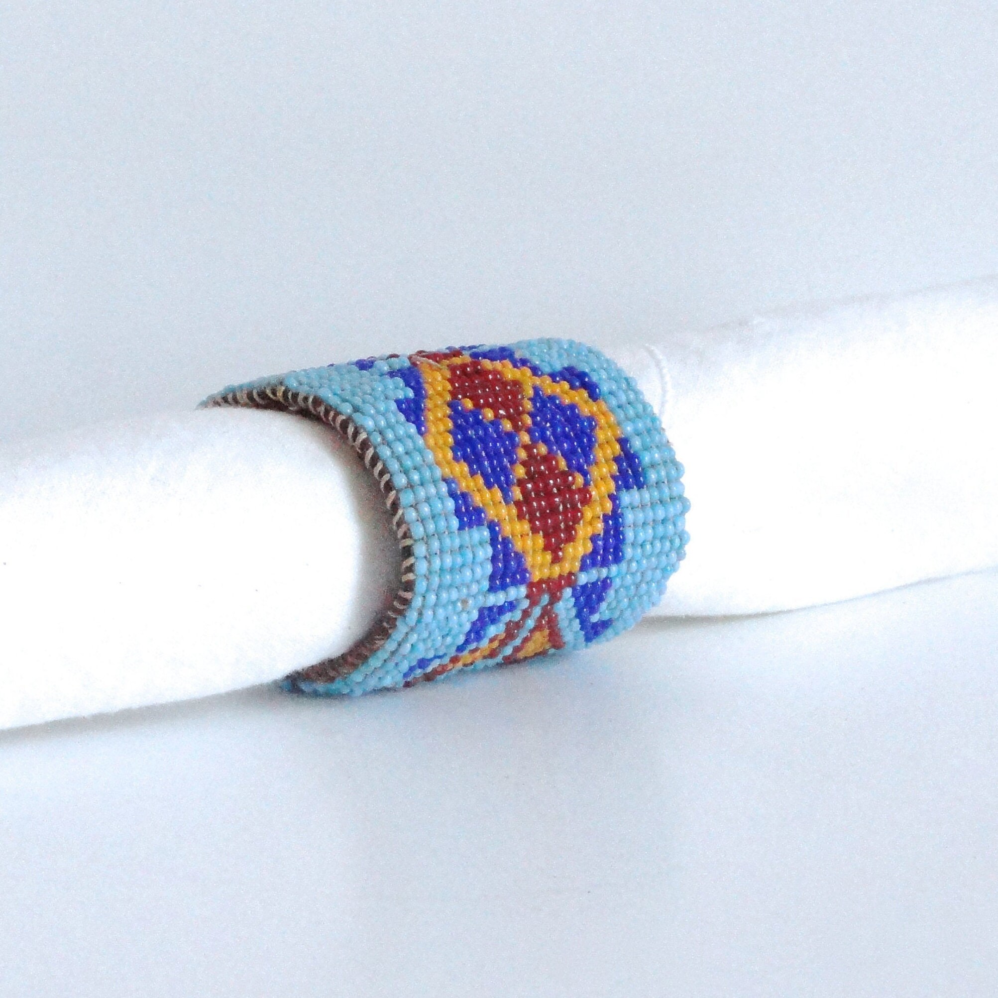 Vintage Huichol Mexican Beaded Leather Napkin Ring C1960's - Etsy