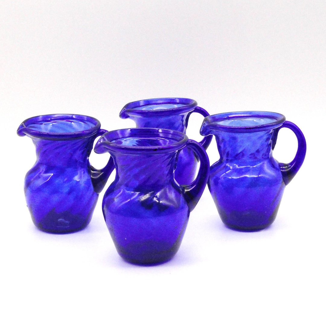 Hand Blown Deep Cobalt Blue Small Pitchers, Creamers, Vintage Mexican ...