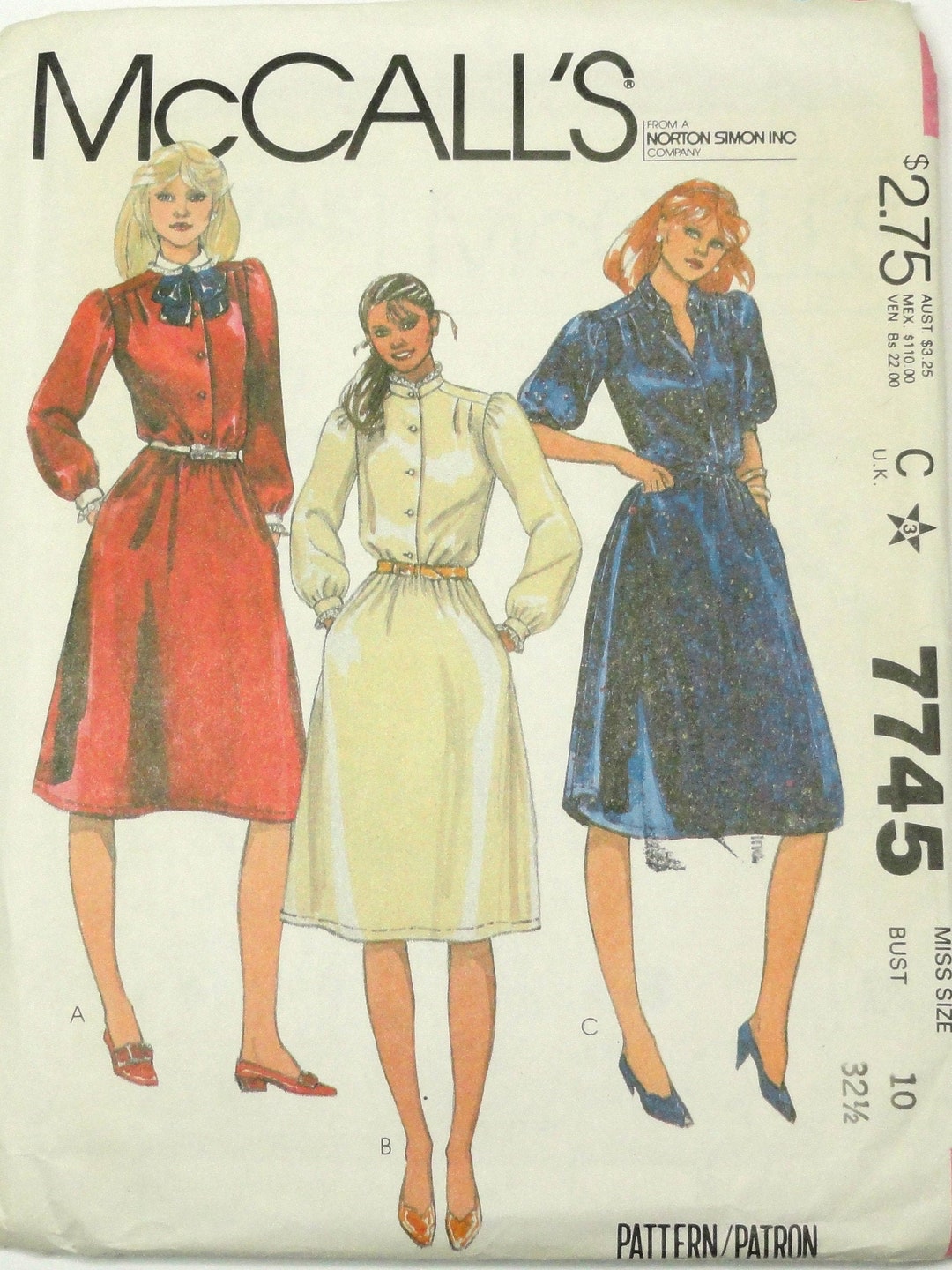 Vintage 1980s Mccall's Pattern 7745 Belted Shirtwaist Dress Gathered ...