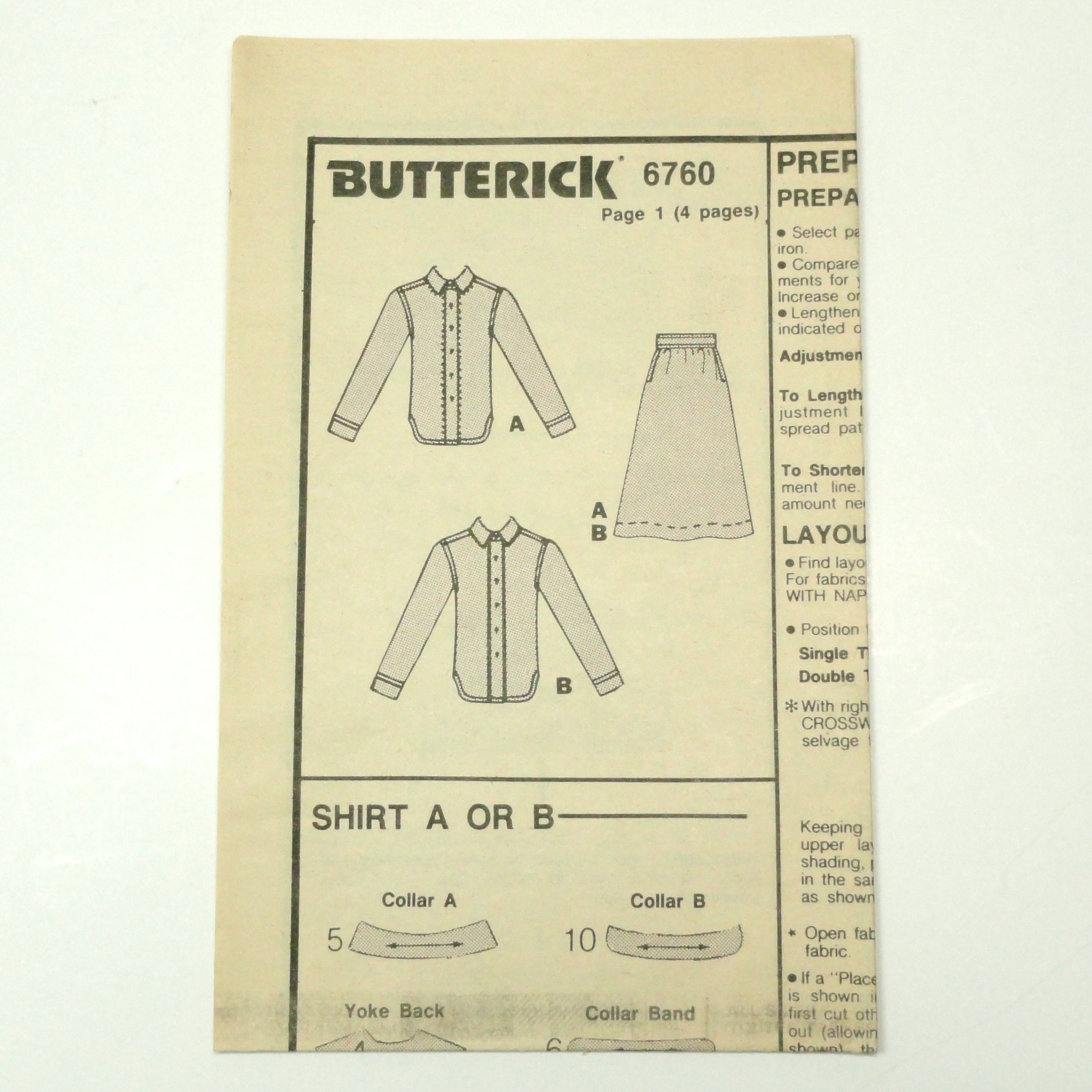 Vintage 1980s Butterick Pattern 6760 Skirt & Shirt Size - Etsy Australia