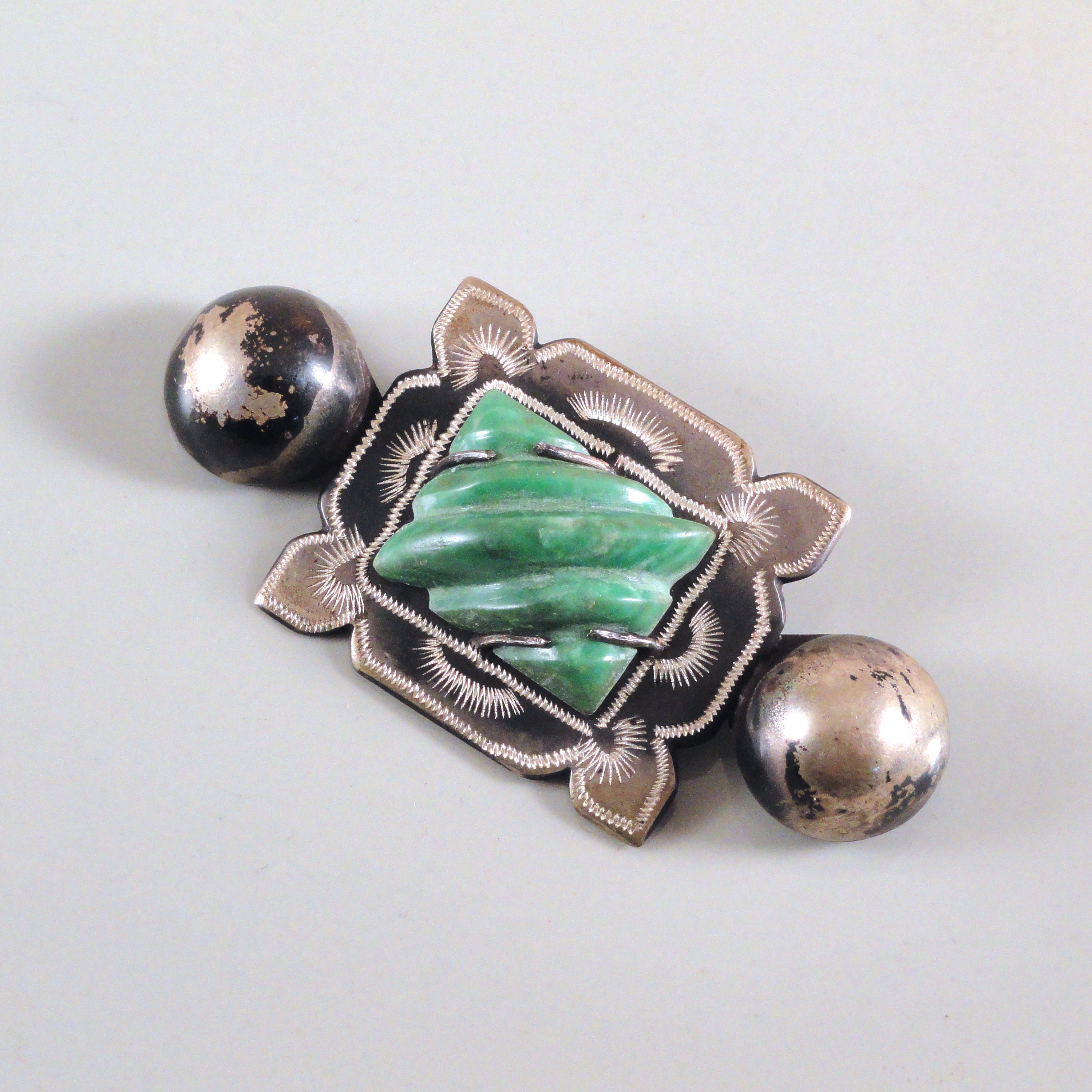 Antique Aztec Revival Carved Mexican Jade & Silver Brooch | Etsy