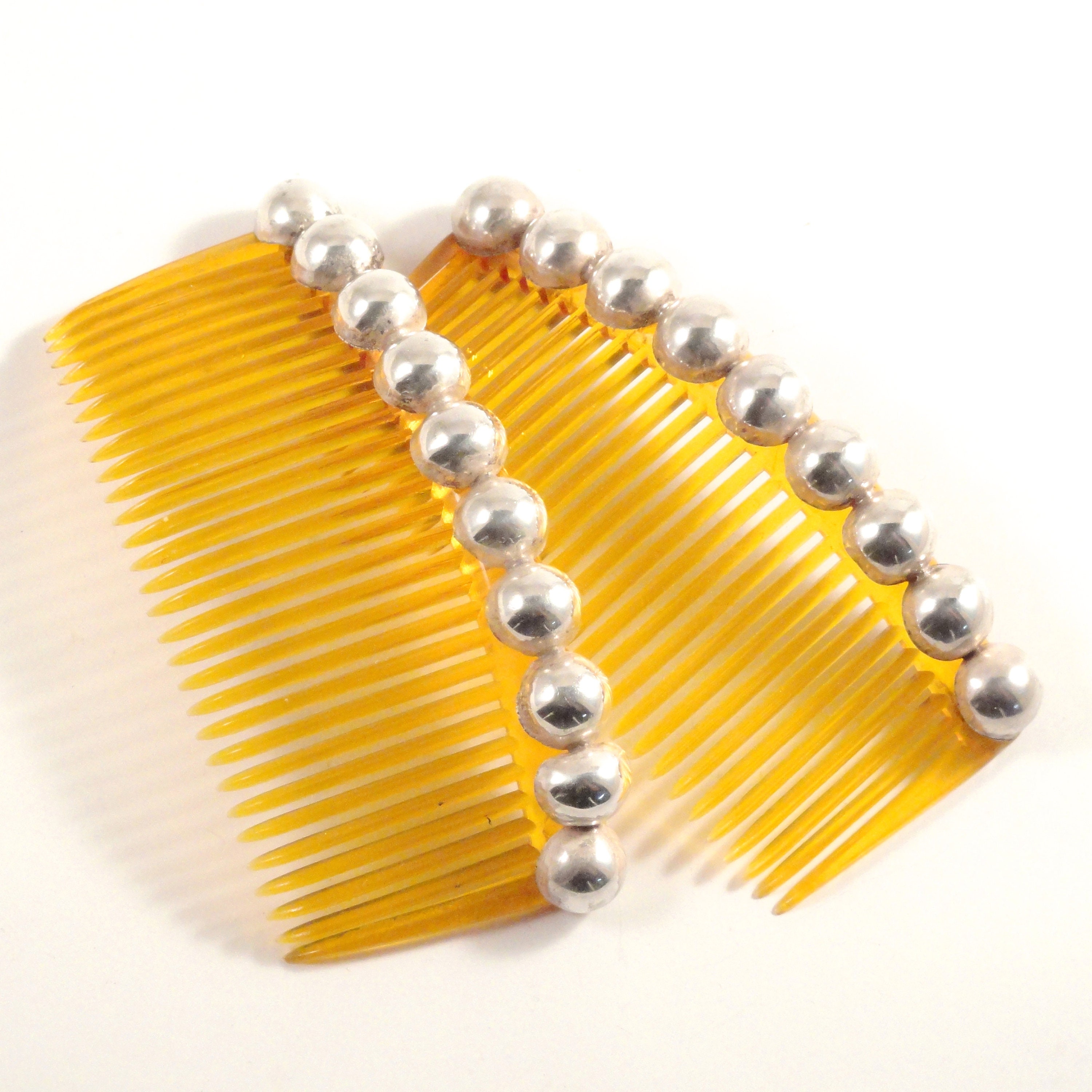 Vintage Sterling Silver Large Beaded Bridal Hair Combs c1950s | Etsy