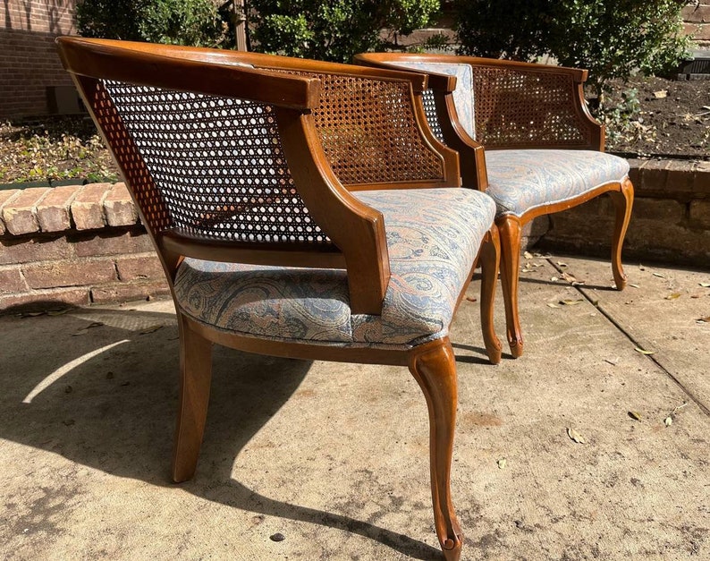 Mid Century Caned Back Barrel Chairs 2 - Etsy