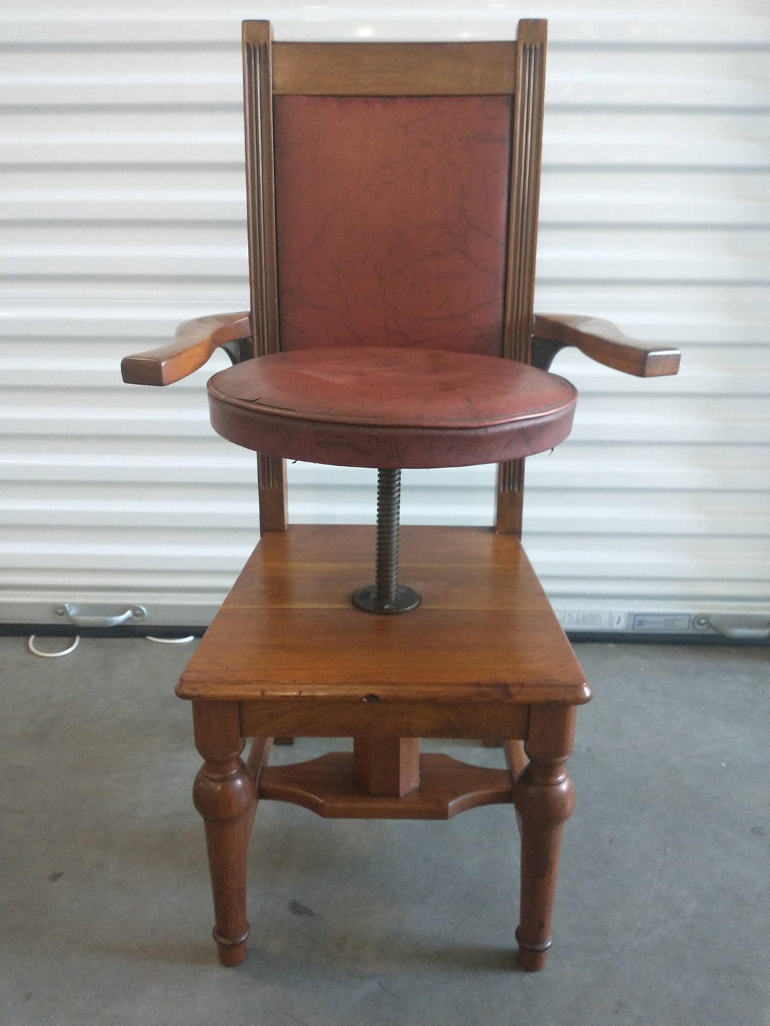 Rare Antique Mission Style Leather & Oak Piano Chair - Etsy