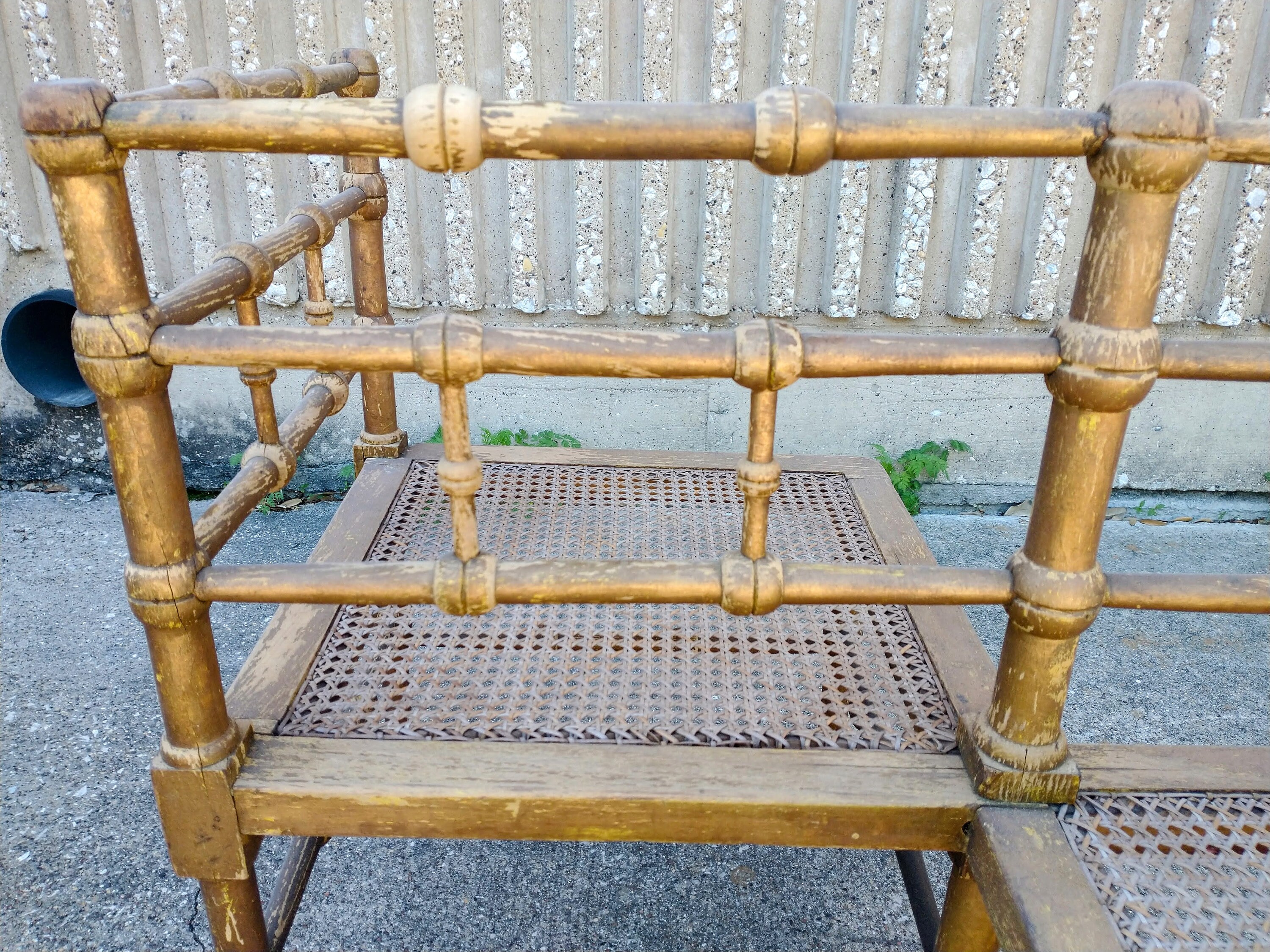 Early to Mid Century Bamboo & Cane Tete A Tete Bench/kissing Seat ...