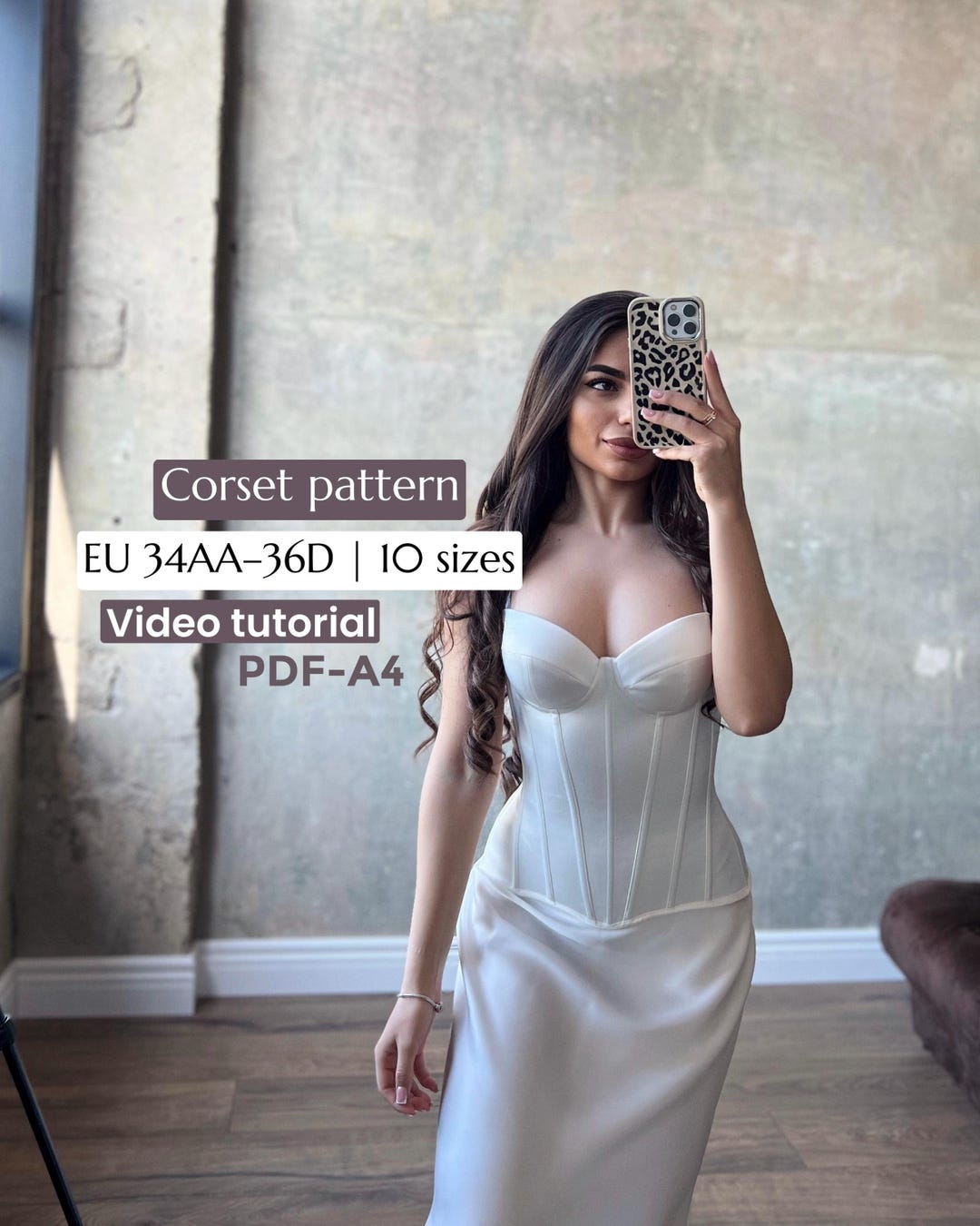 White Longline Satin Corset PDF Sewing Pattern With Cups, PDF Long Satin Corset, Classic Easy ...