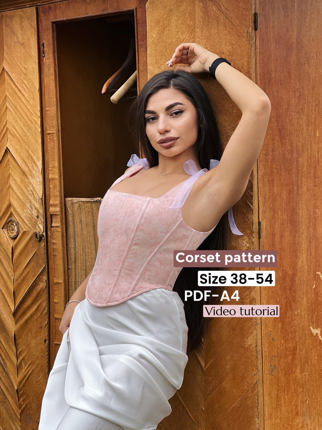 PDF Historical Overbust Corset Pattern | Cotton Corset With Bow Straps ...