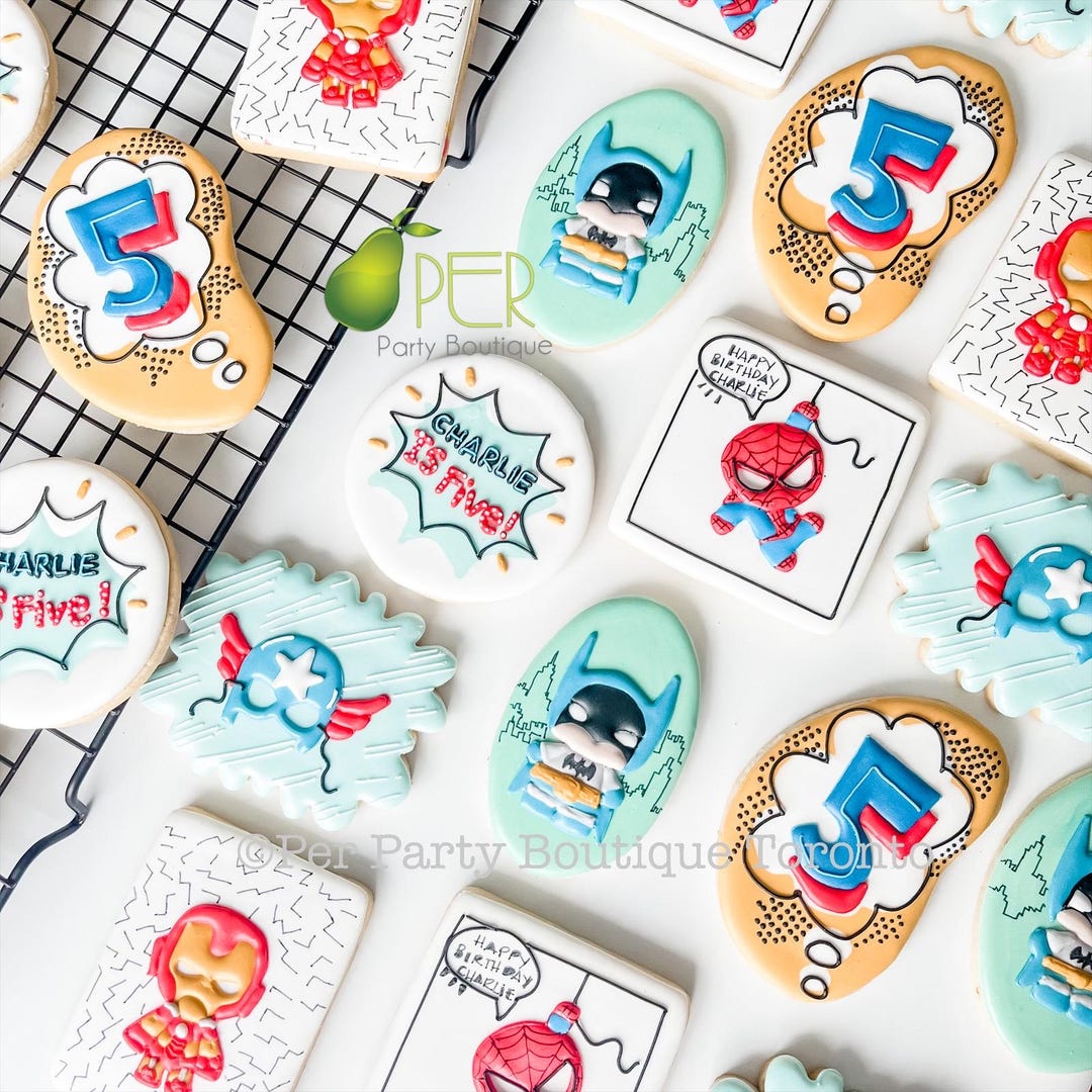 24 Cookies / Comic Cookies / Superhero Cookies / 5th Birthday Superhero ...
