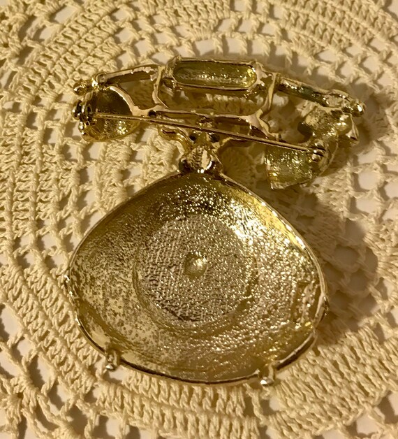 Vintage Gold Toned Rose Covered Rotary Phone Brooch - Gem