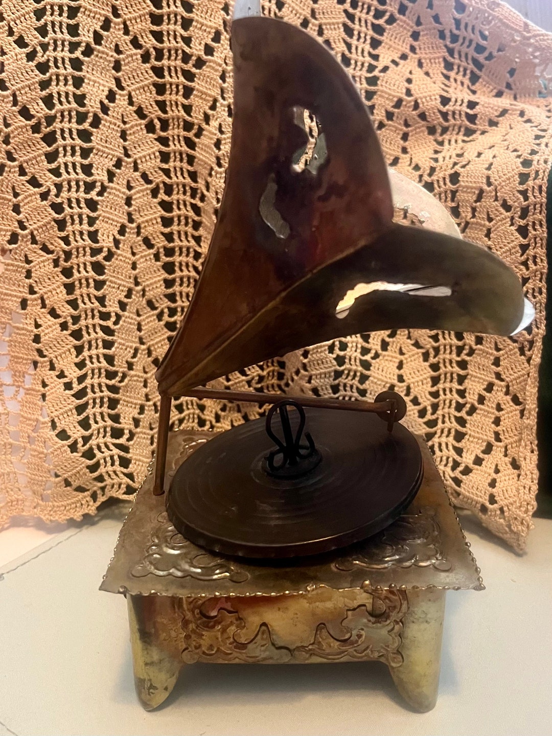 Vintage Brass Metal Gramaphone Music Box - Etsy