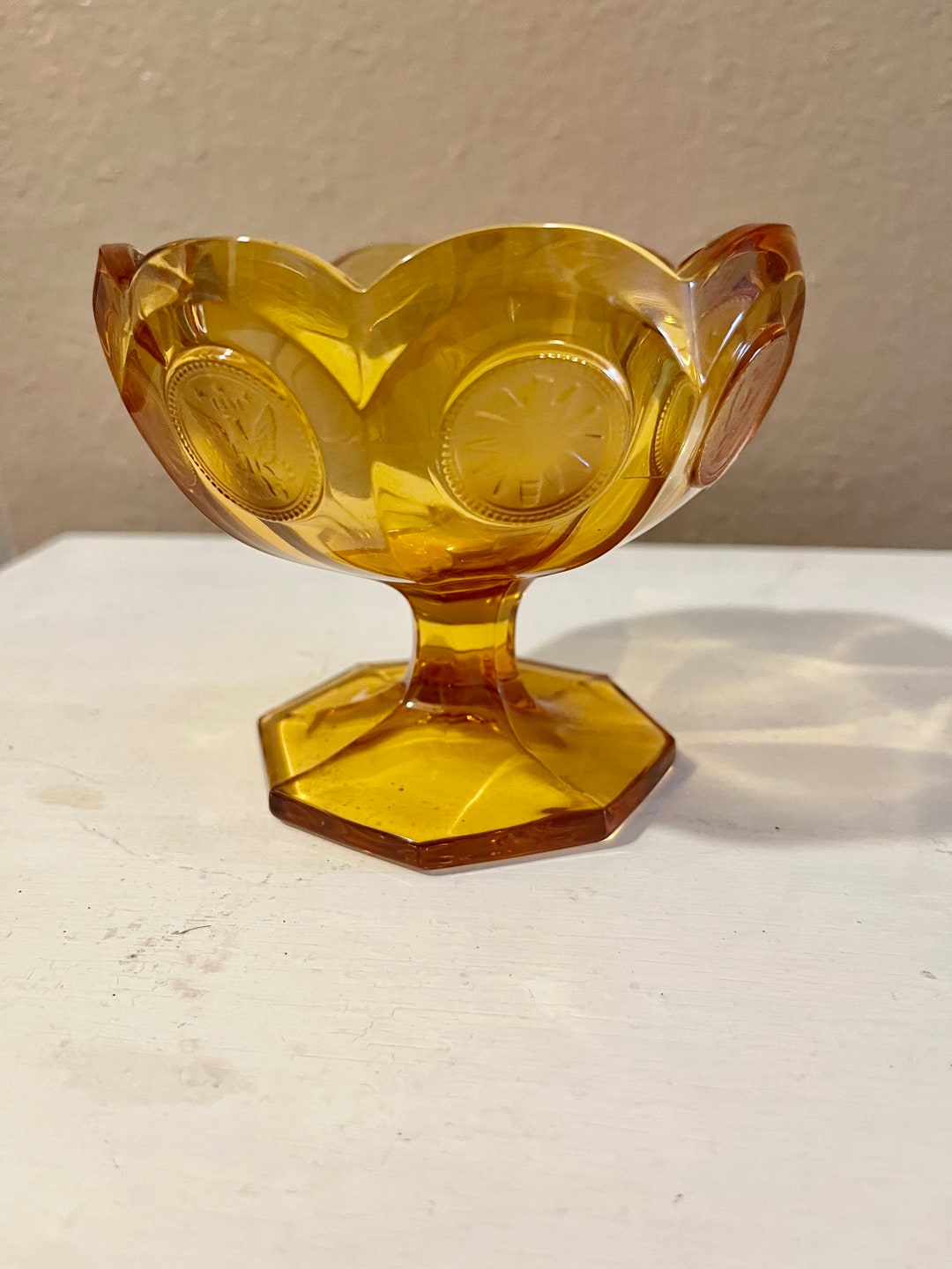 Fostoria Amber Coin Collector Glass Pedestal Bowl - Etsy