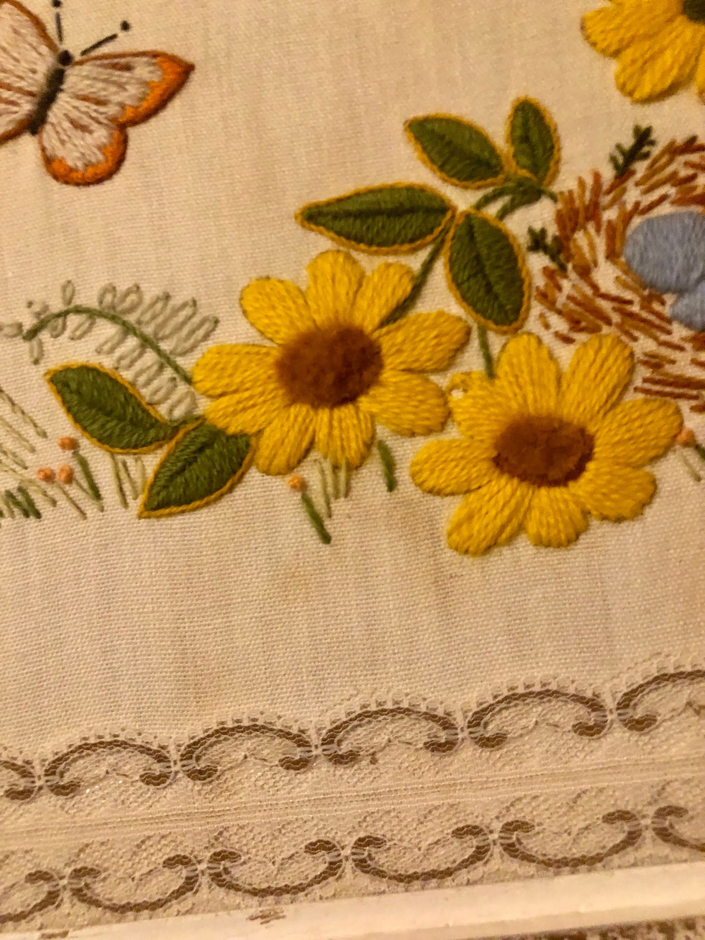 Large Beautiful Crewel Framed Embroidery Yarn Artwork - Etsy