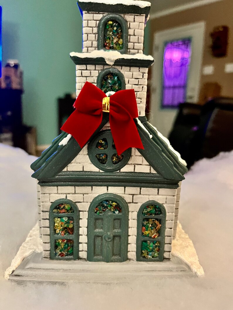 Vintage Ceramic Christmas House Scene Stained Glass Church - Etsy