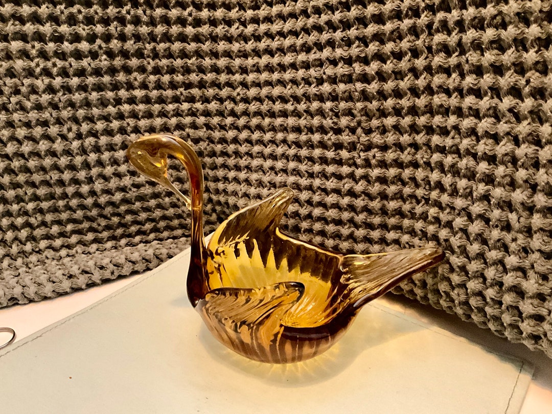 Vintage Glass Amber Swan Candy Dish - Etsy