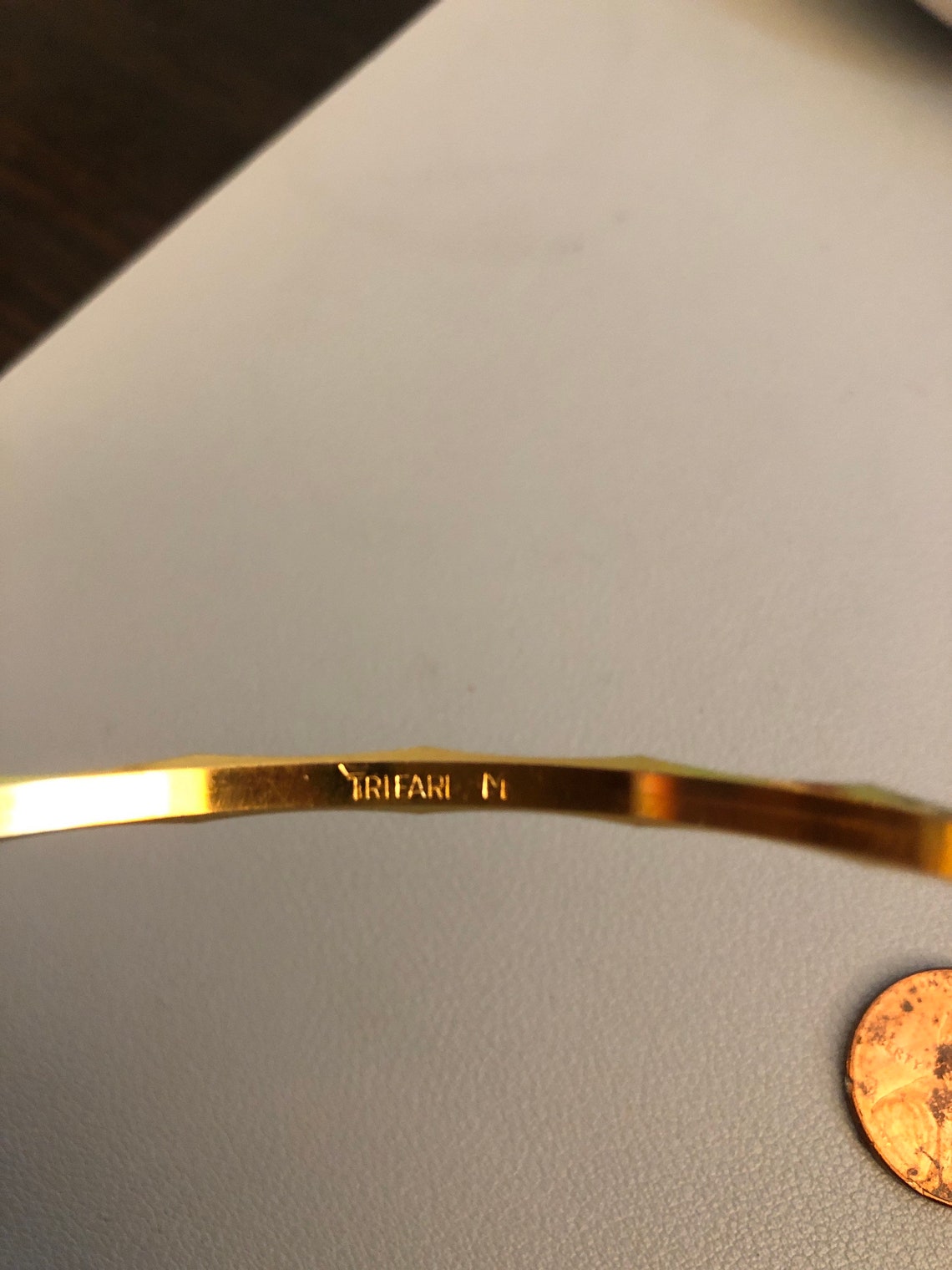 Signed Trifari Gold Tone Bangle Bracelet - Etsy