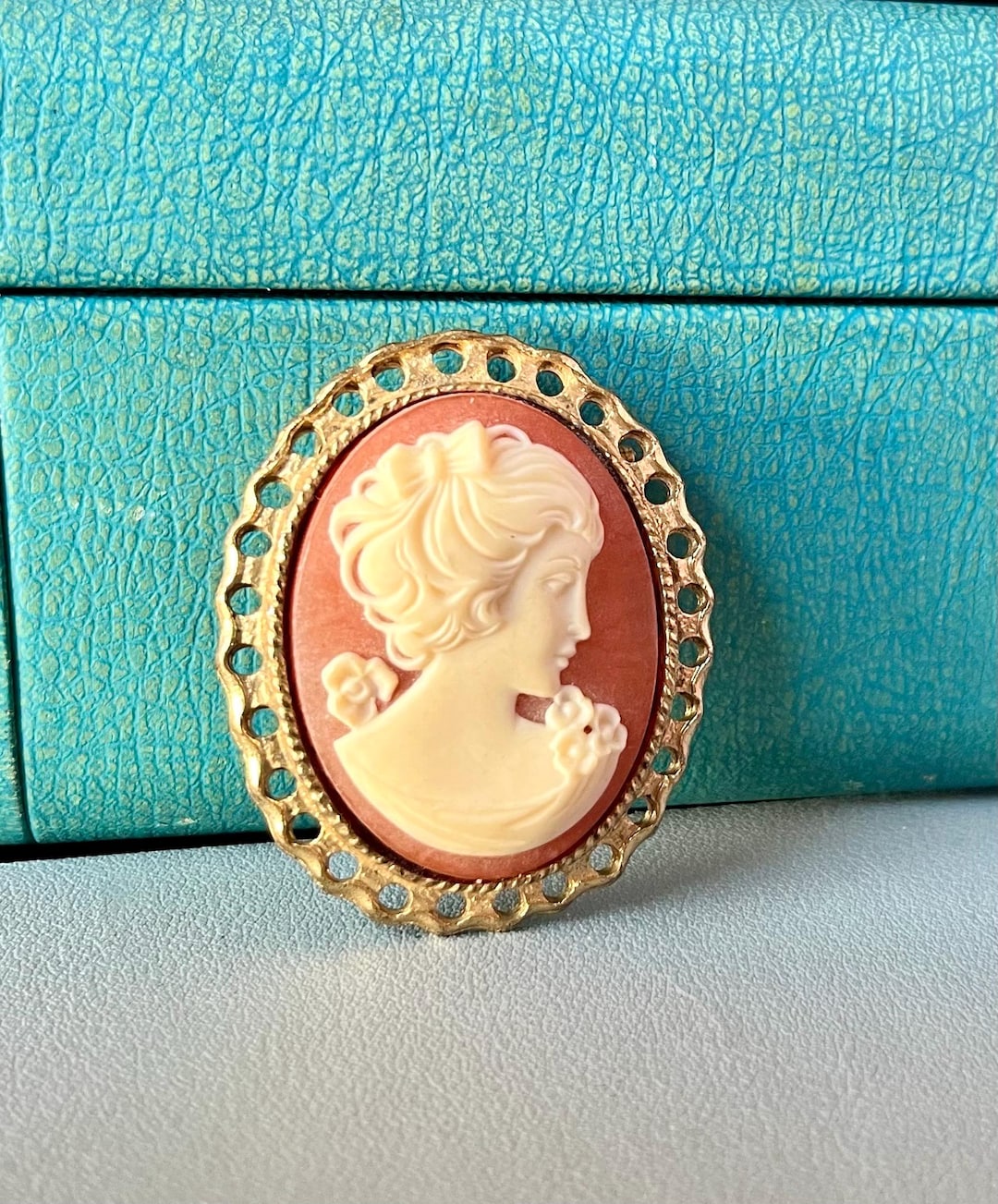 Vintage Cameo With Carved Ivory on Peach Porcelain Brooch - Etsy
