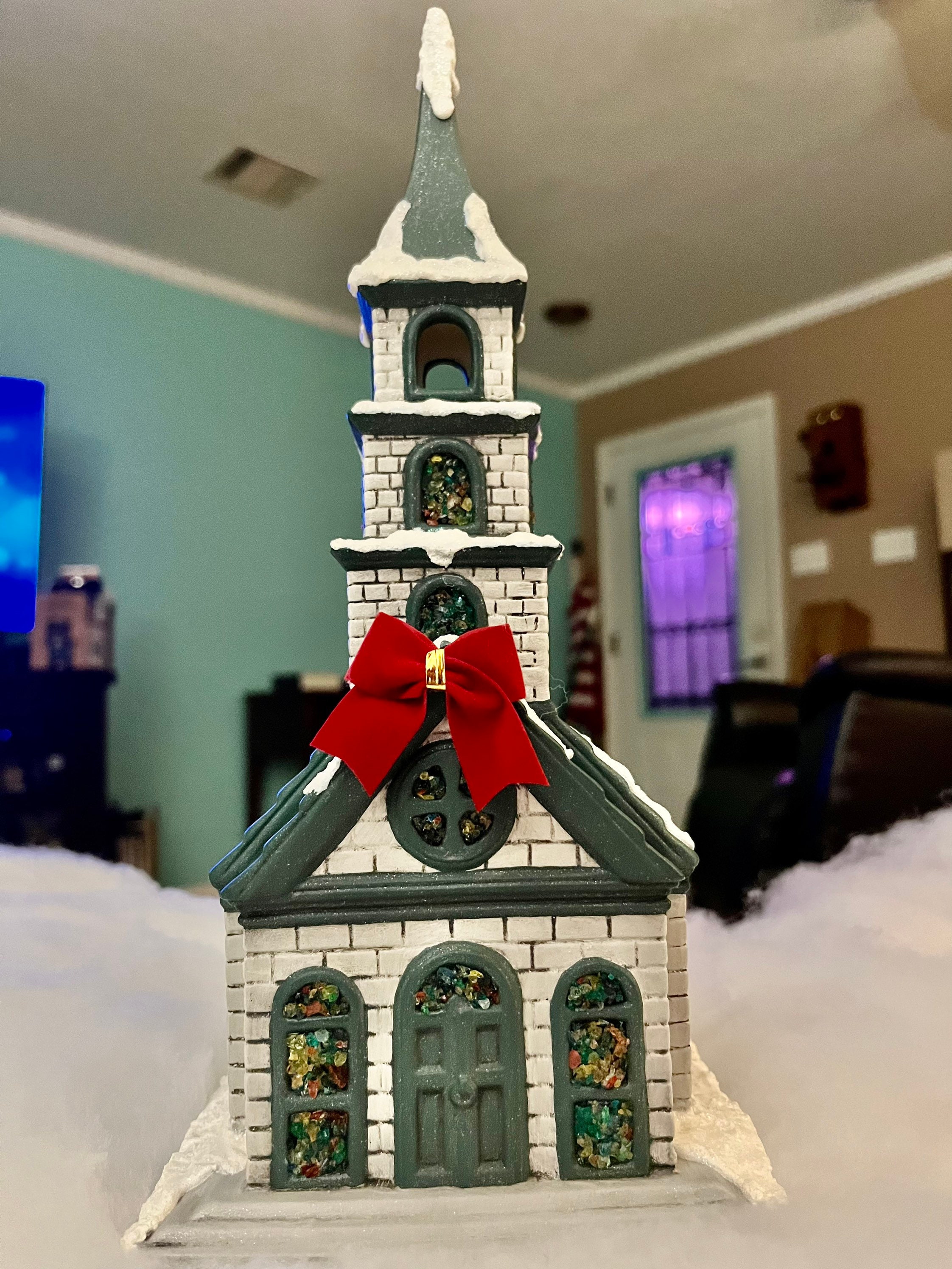 Vintage Ceramic Christmas House Scene Stained Glass Church - Etsy