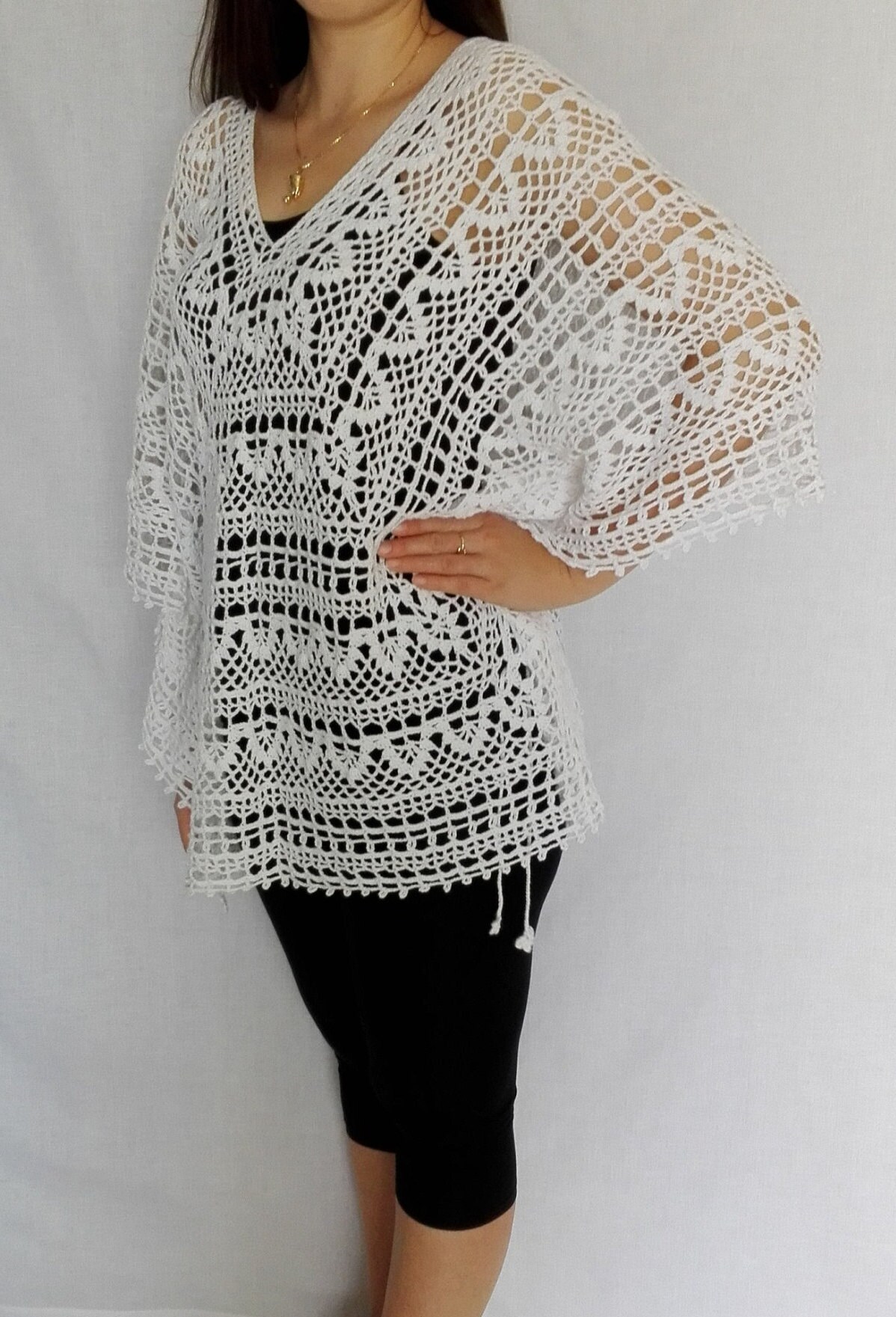 White Beach Tunic, Lace Swimsuit Cover Up, Beach Caftan, Handmade Beach ...