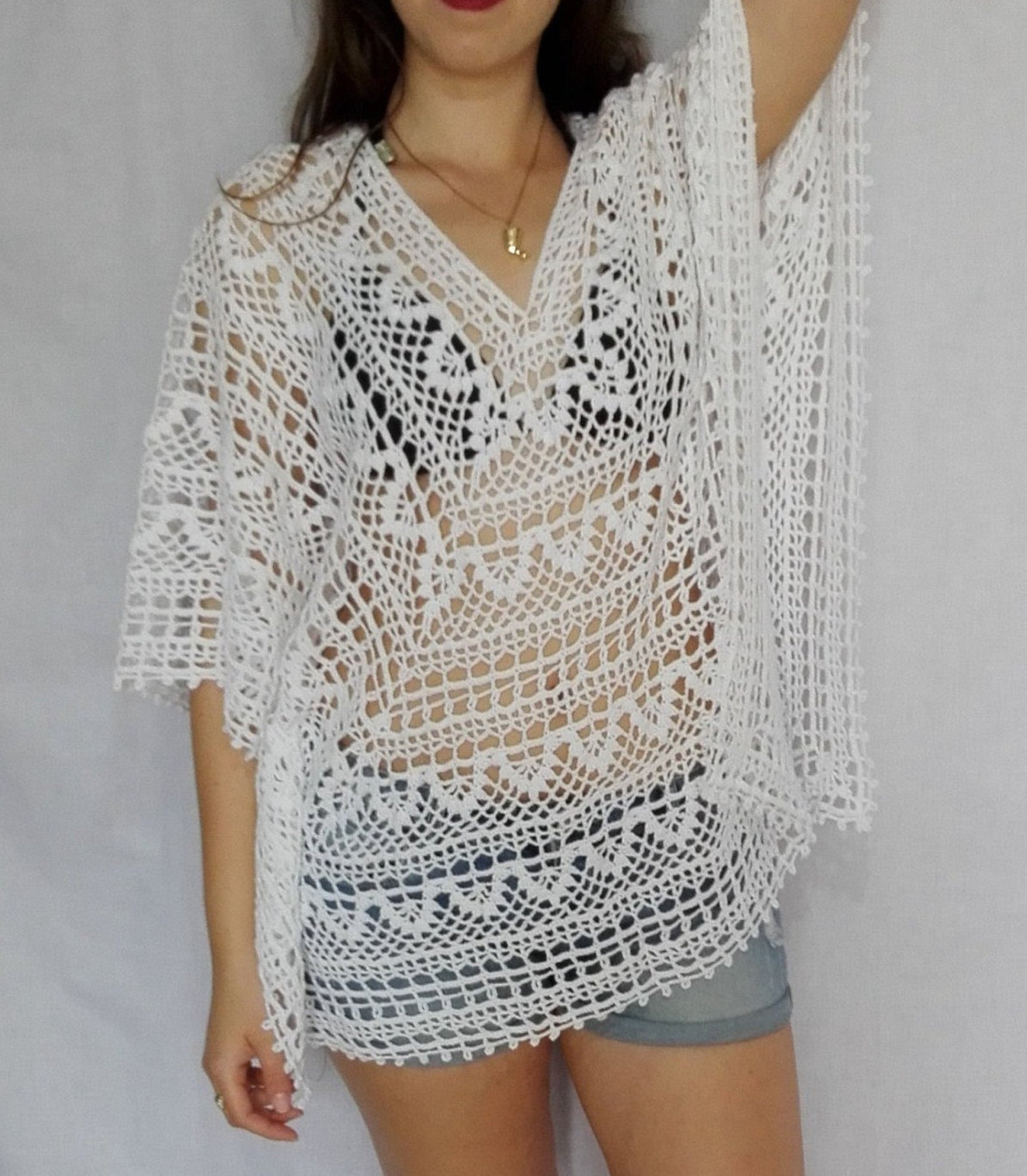 White Beach Tunic, Lace Swimsuit Cover Up, Beach Caftan, Handmade Beach ...