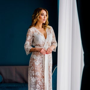 Lace Bridal Robe, Sheer Robe, Ivory Lace Robe, Bridal Dressing Gown ...