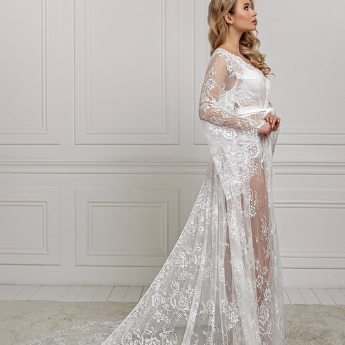 Open Back Bridal Gown Boudoir Wedding Dress Sheer Robe Long | Etsy