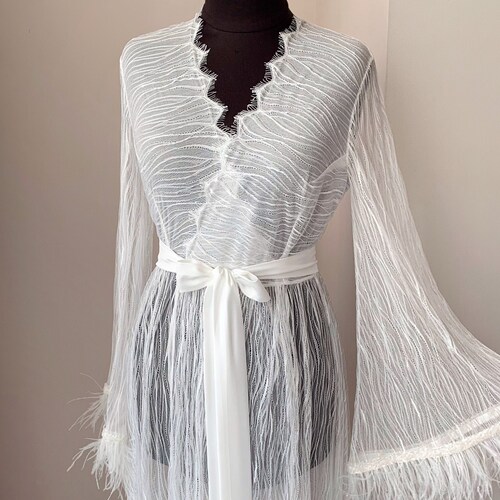 Lace Wedding Robe-bridal Robe-long Lace Robe With Train-bride - Etsy