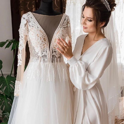 Maxi Bridal Robe White Long Bride Robe Floor Length Robe | Etsy