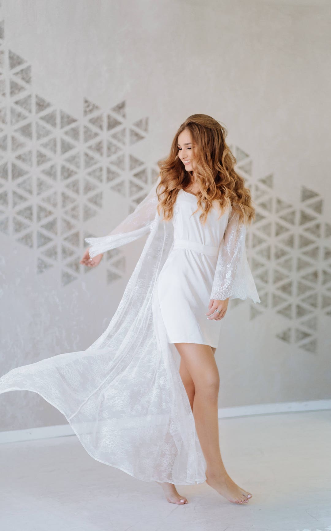 Bridal Lace Robe Boudoir Dress Long Bride Robe Ivory Lace - Etsy