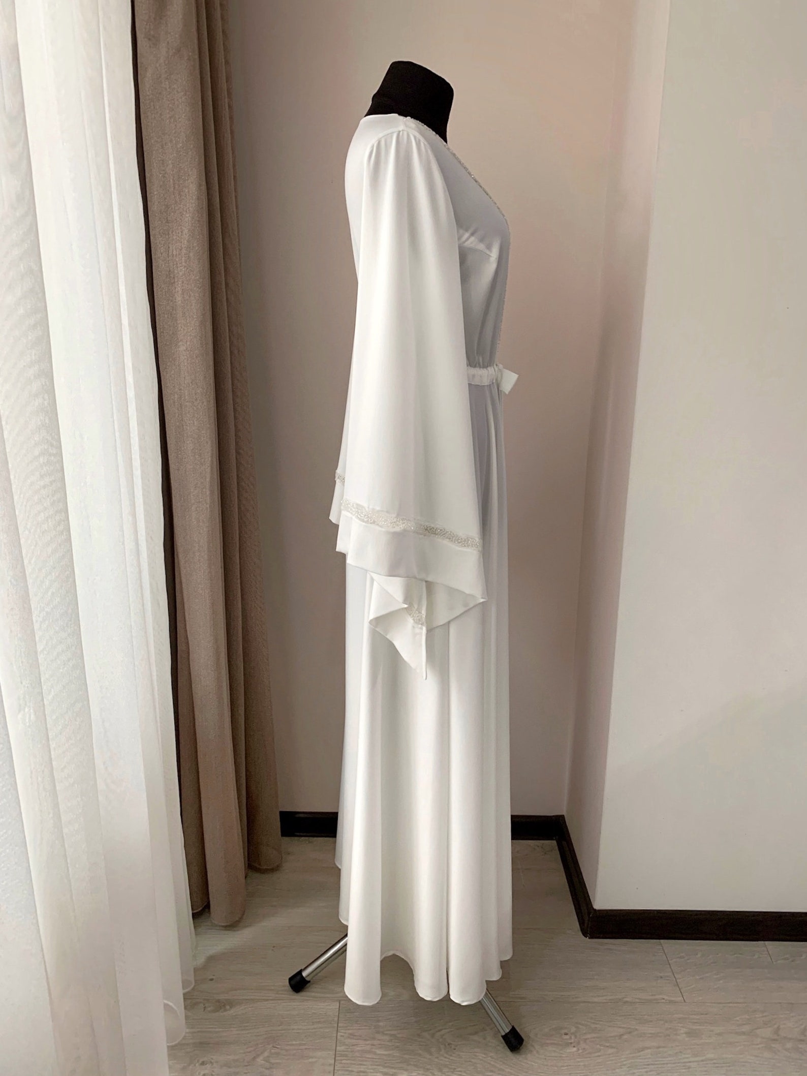 Long Bridal Robe With Beads Floor Length Robe Maxi Bridal - Etsy