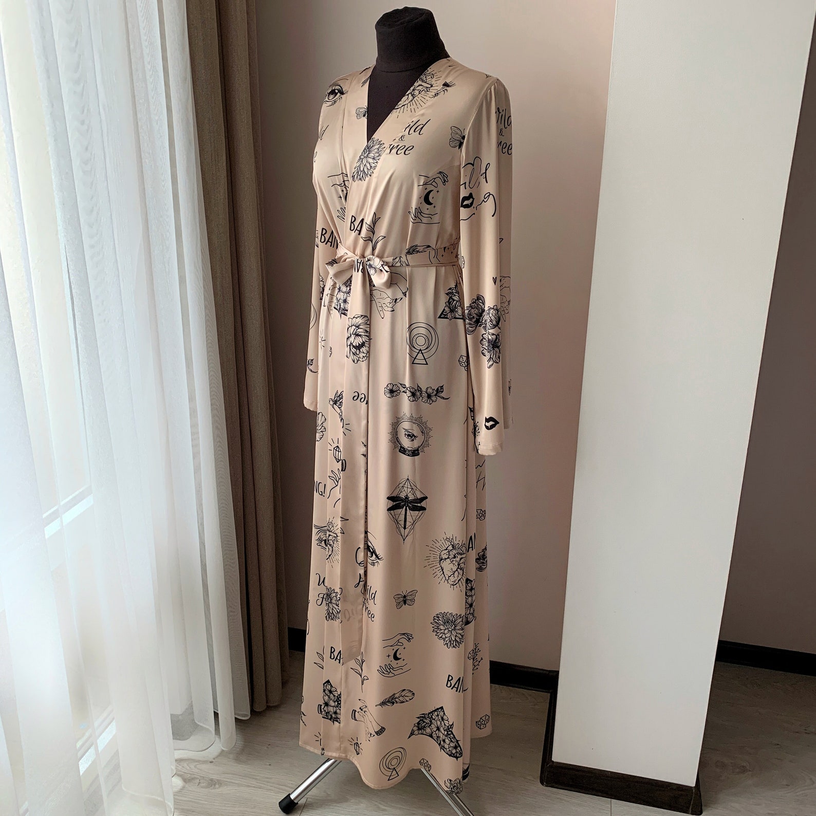 Long satin robe floor length robe long dressing gown | Etsy