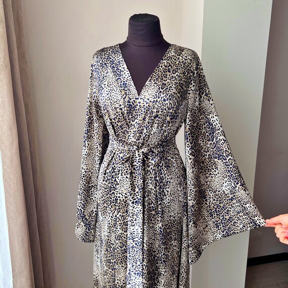 Floor Length Robe Satin Robe Panther Kimono Robe Women Long - Etsy