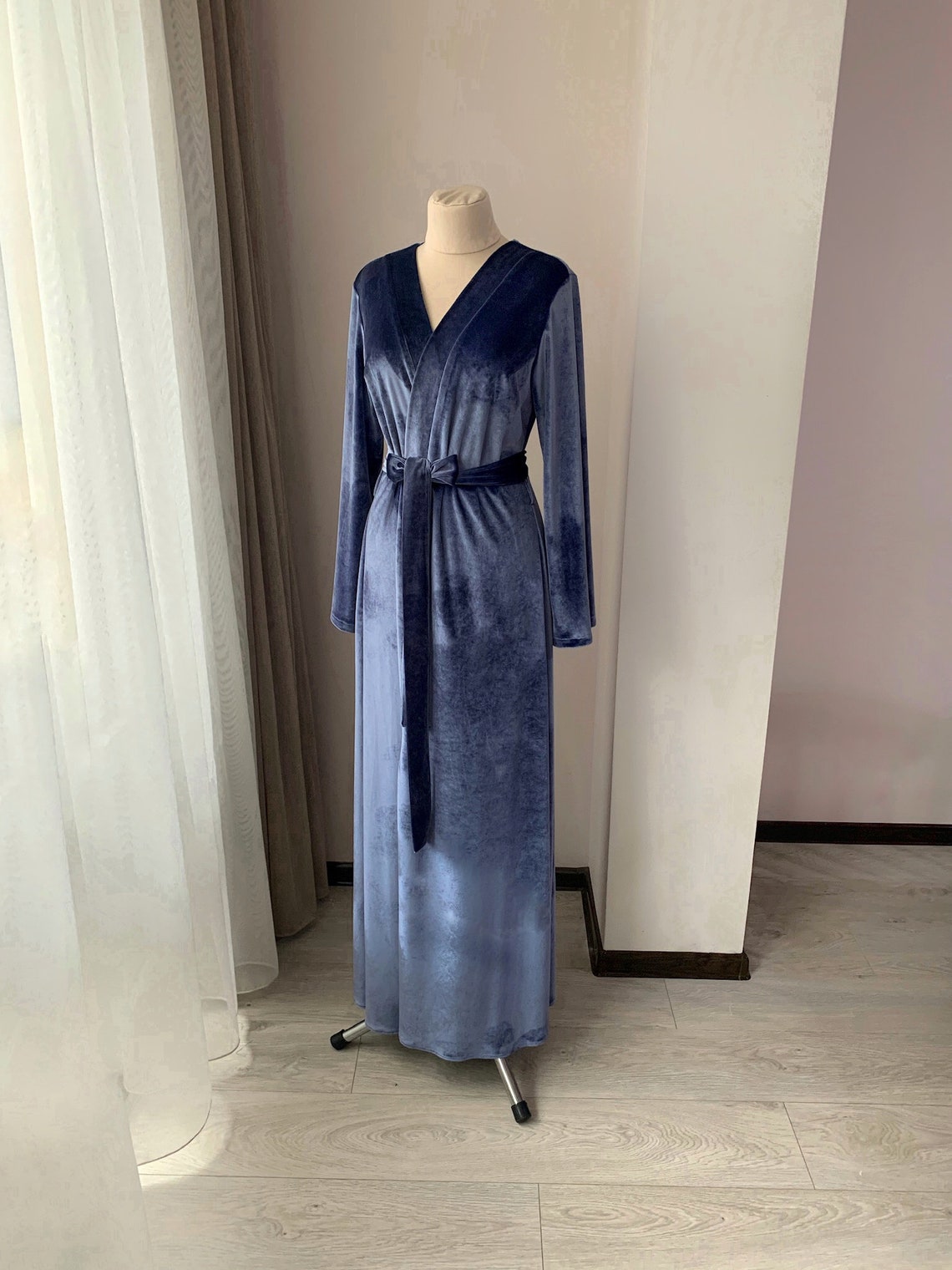 Velvet Robe Women's Blue Velvet Robe Long Bridal Robe - Etsy