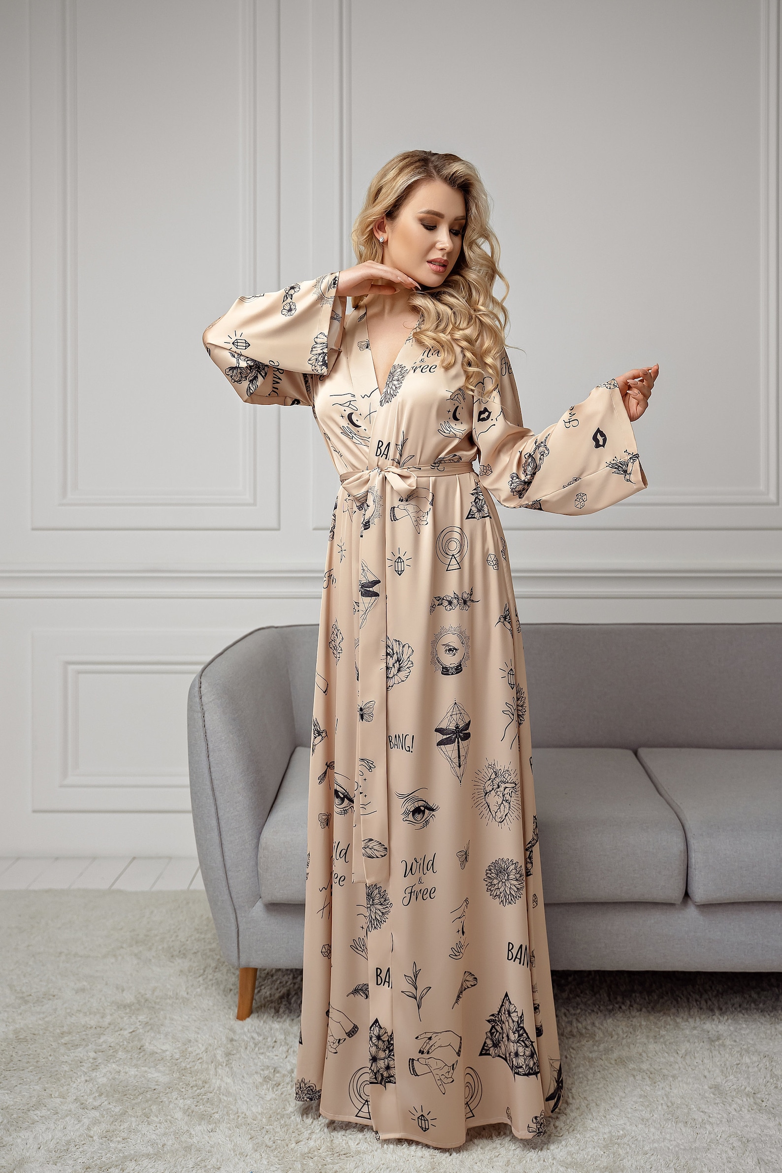 Floor Length Robe Long Satin Robe Long Bridesmaid Robe - Etsy