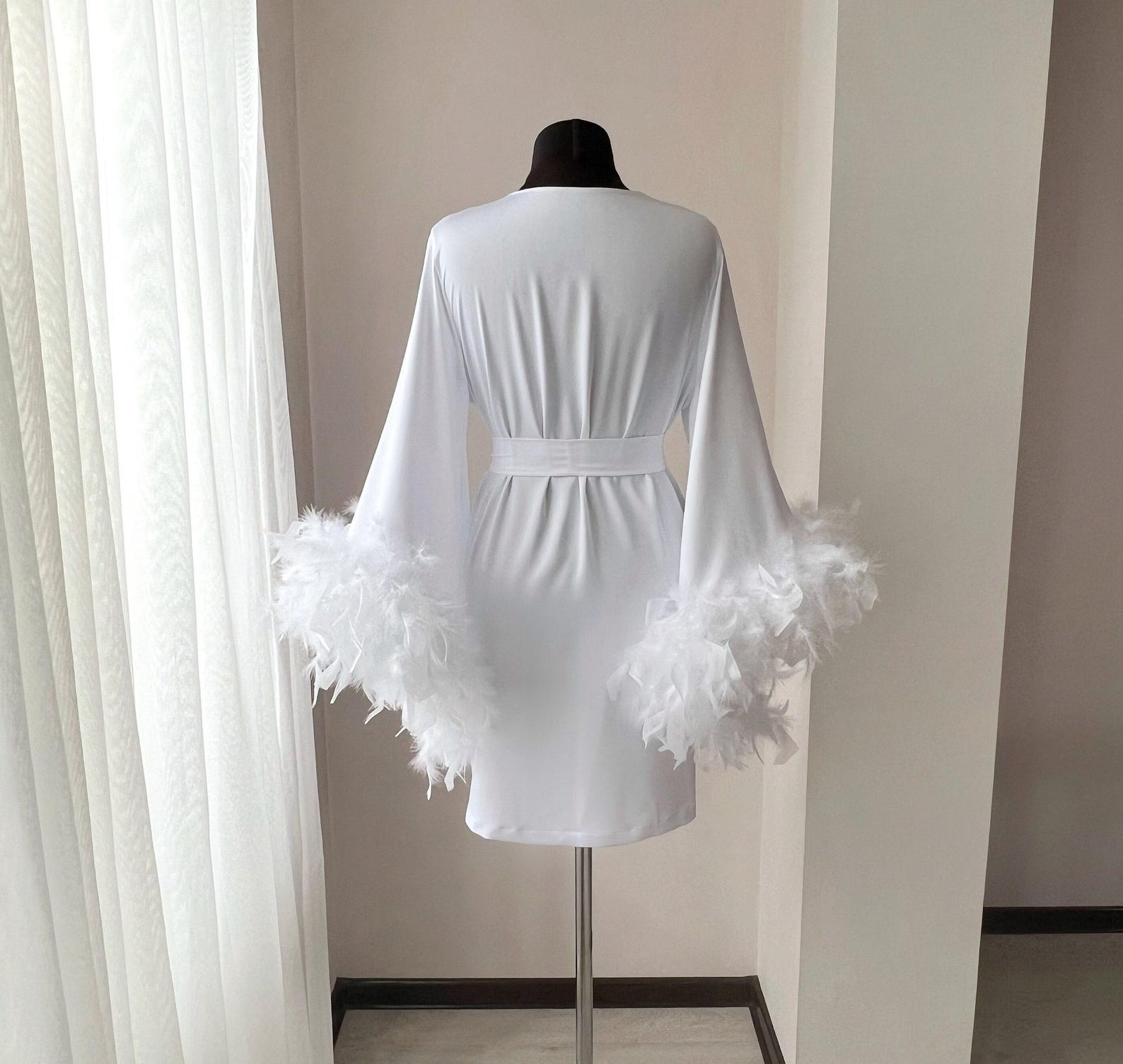 White Feather Robe, Bridal Robe With Feathers, Wedding Day, Bride Robe ...