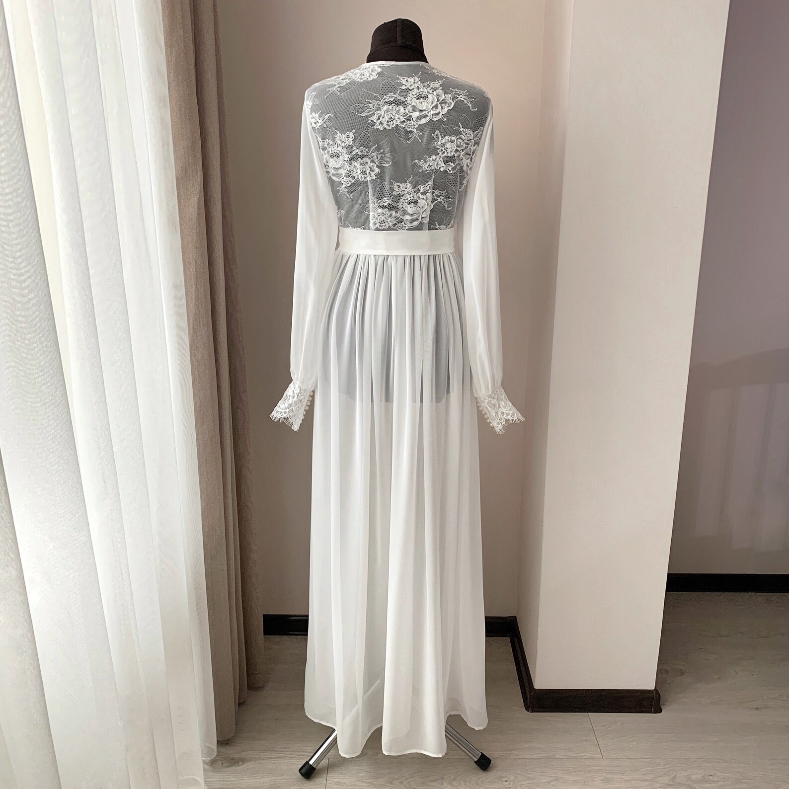 Boudoir Robe Sheer Robe Lace Maxi Robe Bridal Robe Long - Etsy