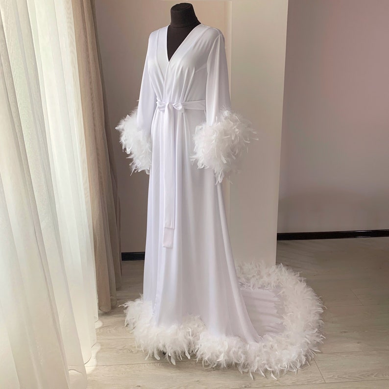 Feather Robe Long Robe With Feathers Bridal Robe With Train - Etsy