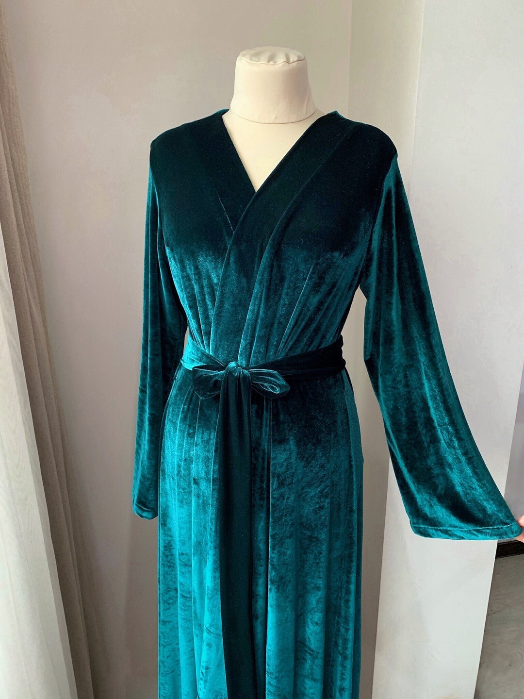 Velvet Robe Green, Long Dressing Gown, Women's Robe Velour, Bridal ...