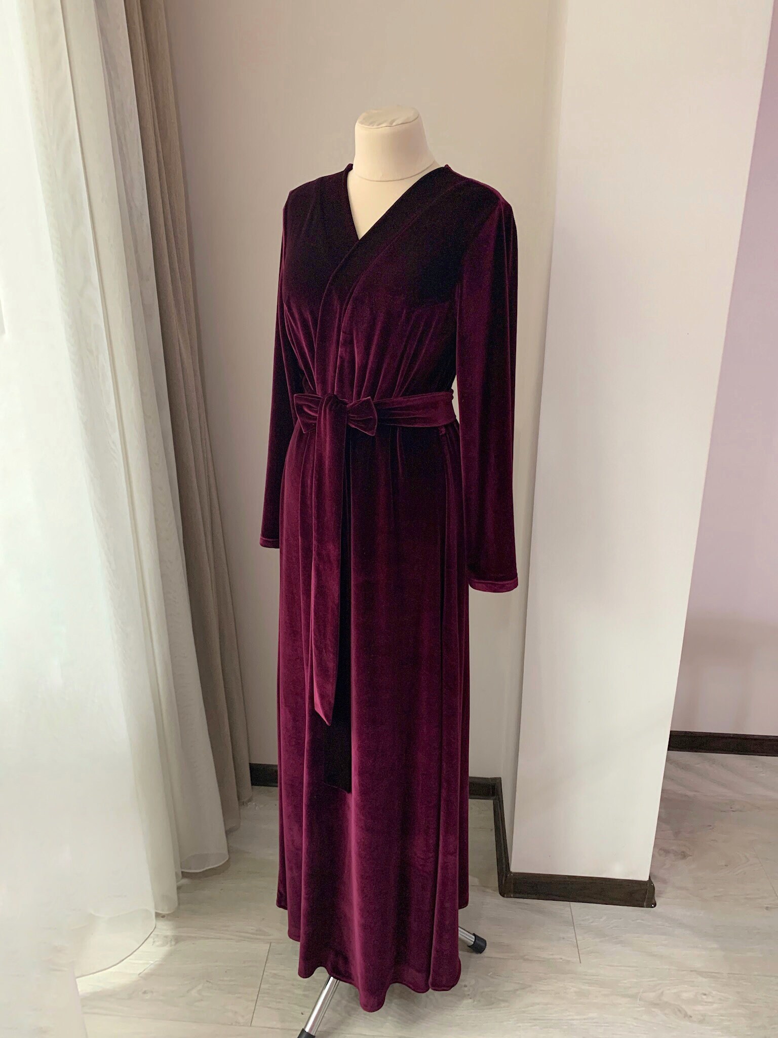 Velvet Long Robe Burgundy Robe Long Bridal Robe Velour Long | Etsy