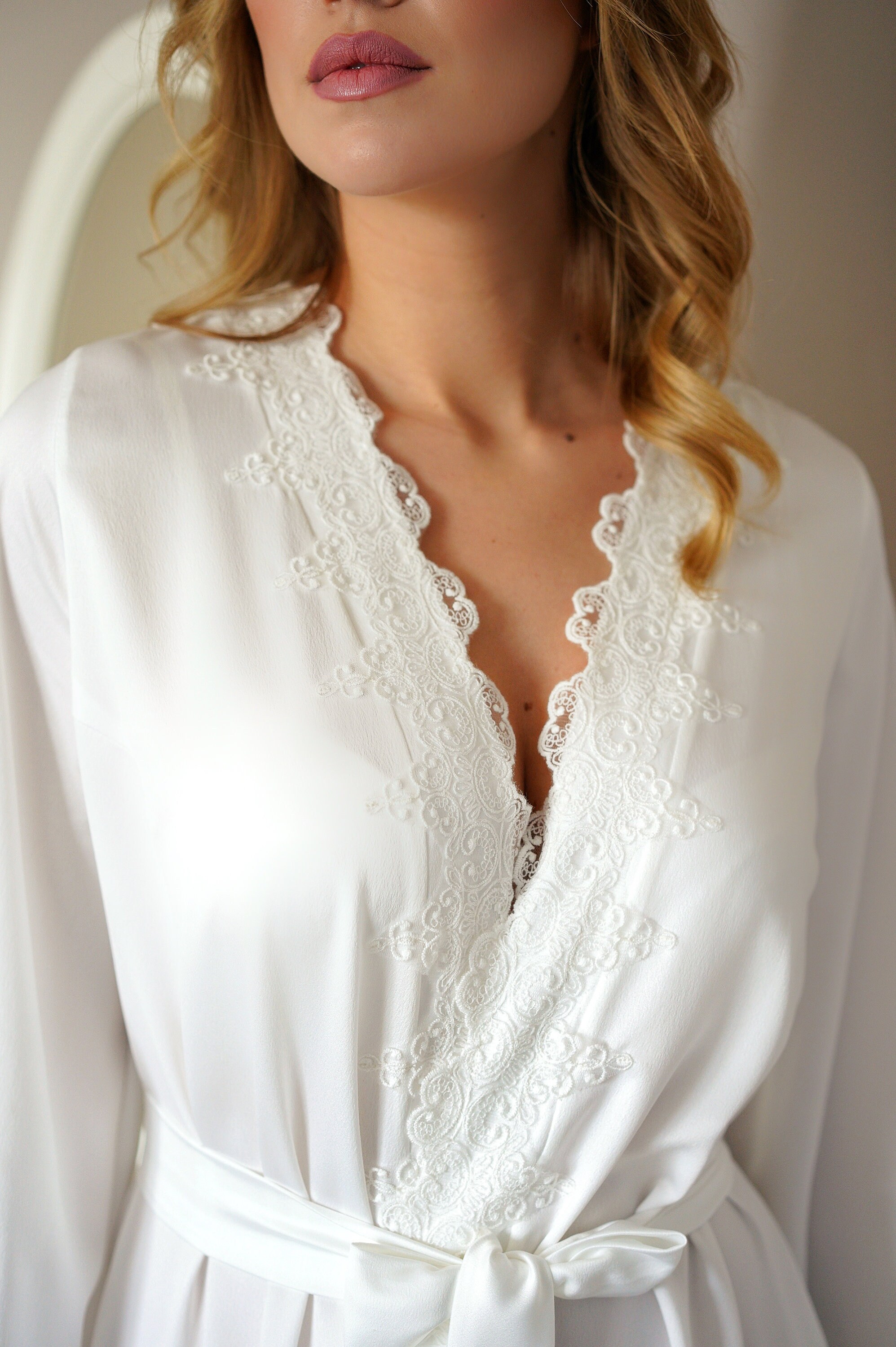 Long Bridal Robe With Lace Maxi Bridal Robe Wedding Kimono - Etsy