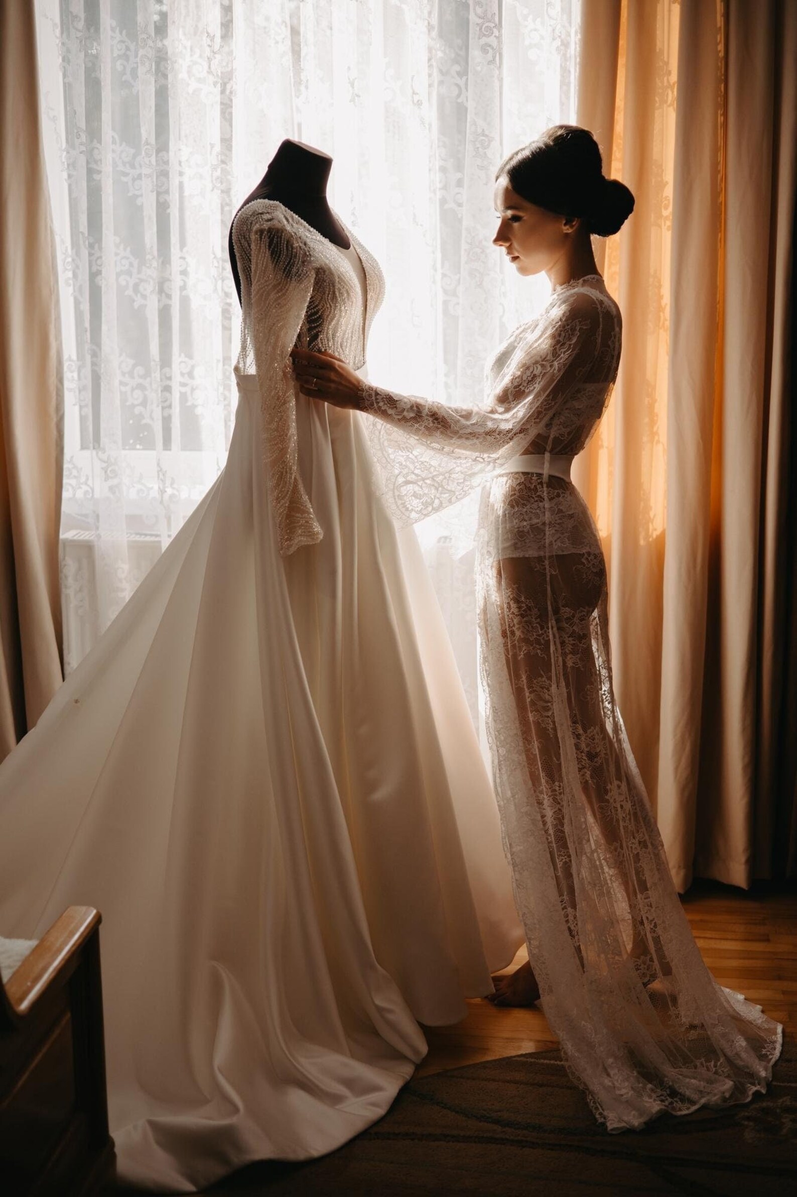 Lace Bridal Robe Bridal Robe Long Sheer Robe Lace Robe - Etsy