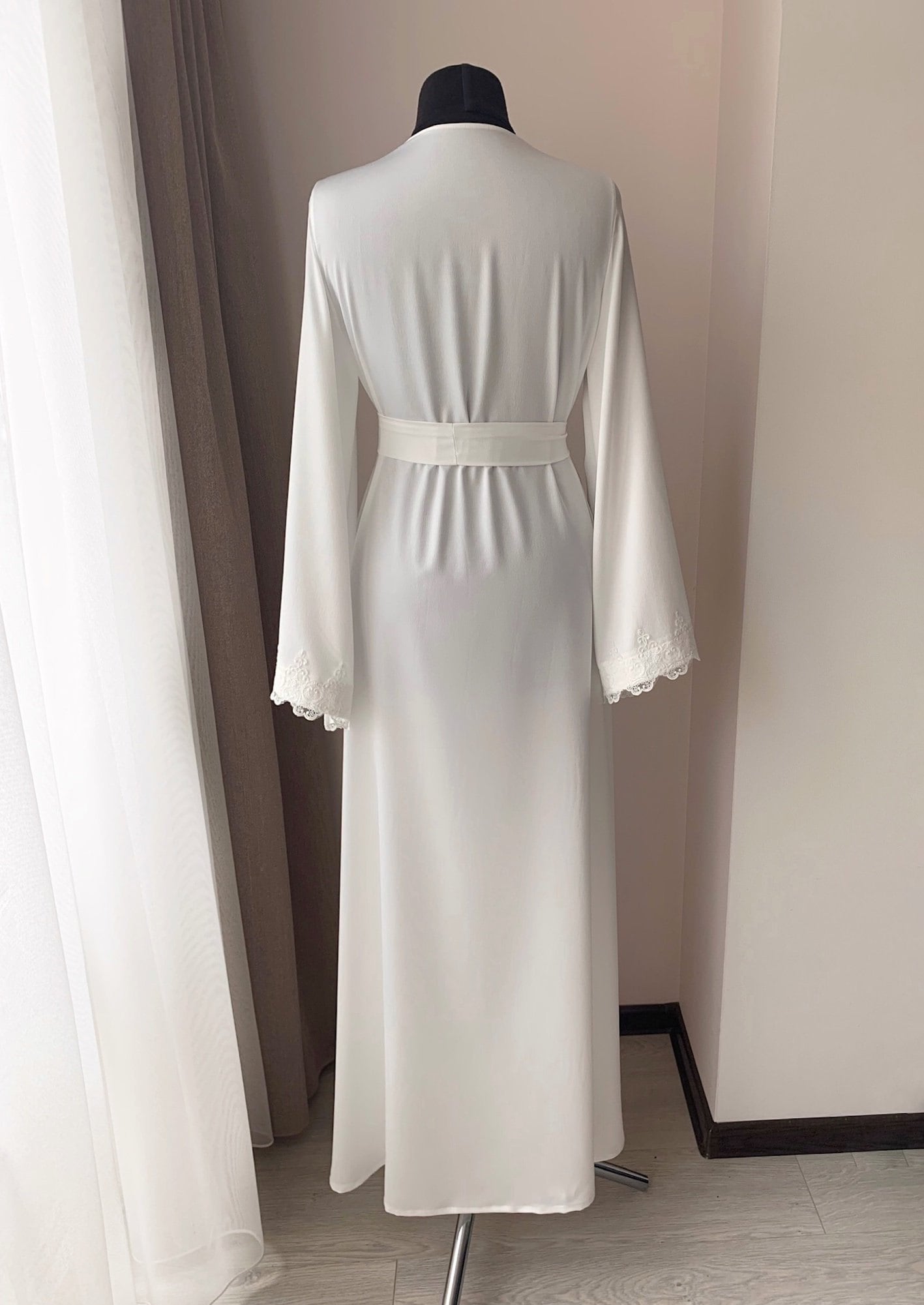 Long Bridal Robe With Lace, Ivory Robe, Morning Lingerie, Maternity ...