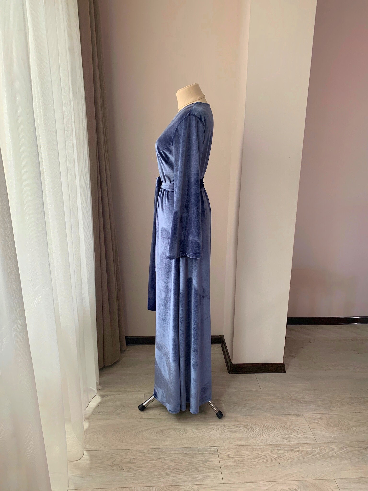 Velvet Robe Women's Blue Velvet Robe Long Bridal Robe - Etsy