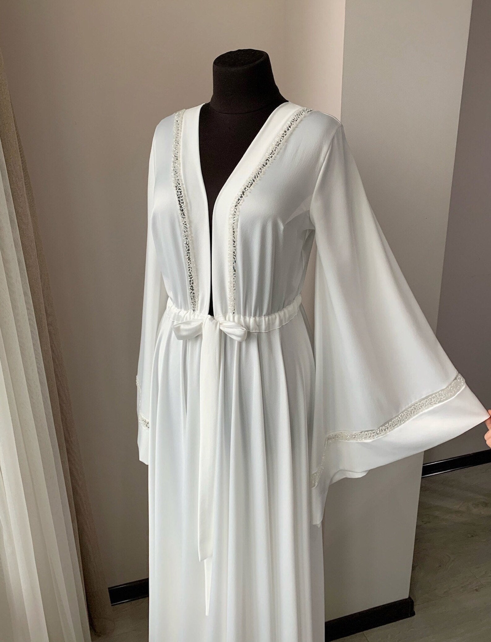 Long Bridal Robe With Beads Floor Length Robe Maxi Bridal - Etsy